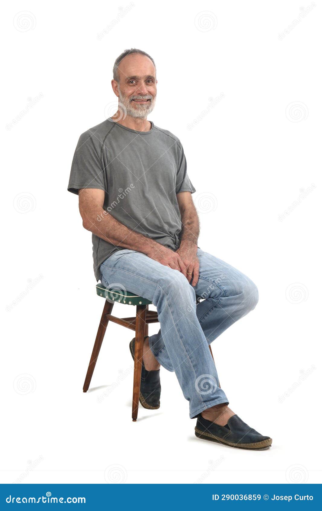 Front , Side View of a Middle-aged Man Sitting on a Chair and Looking ...