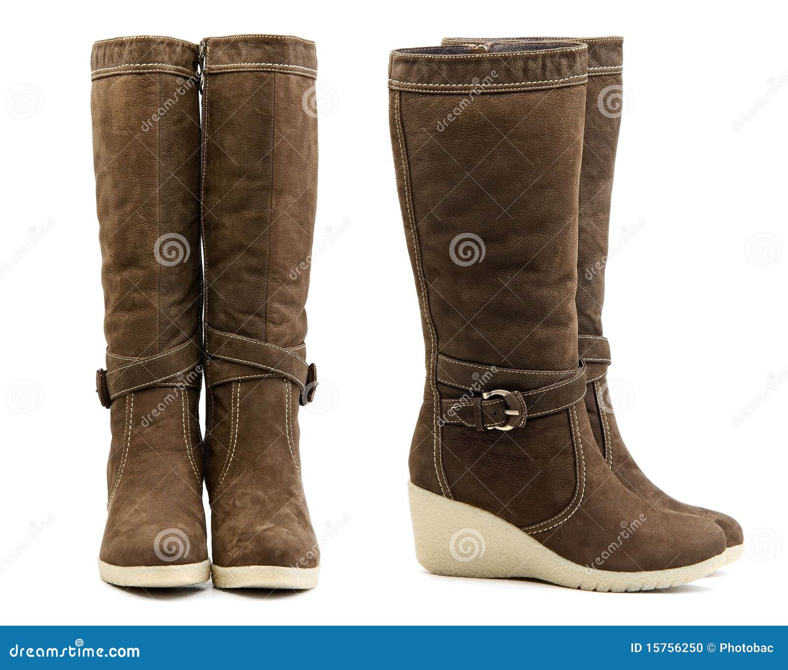 Front and Side View of Pair of Brown Female Boots Stock Photo - Image ...