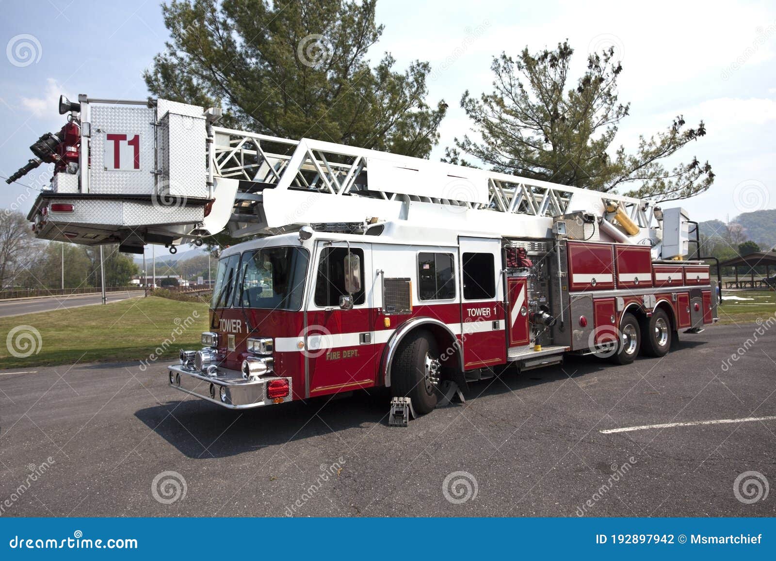 Fire Truck with Extension Ladder Stock Photo - Image of transportation ...