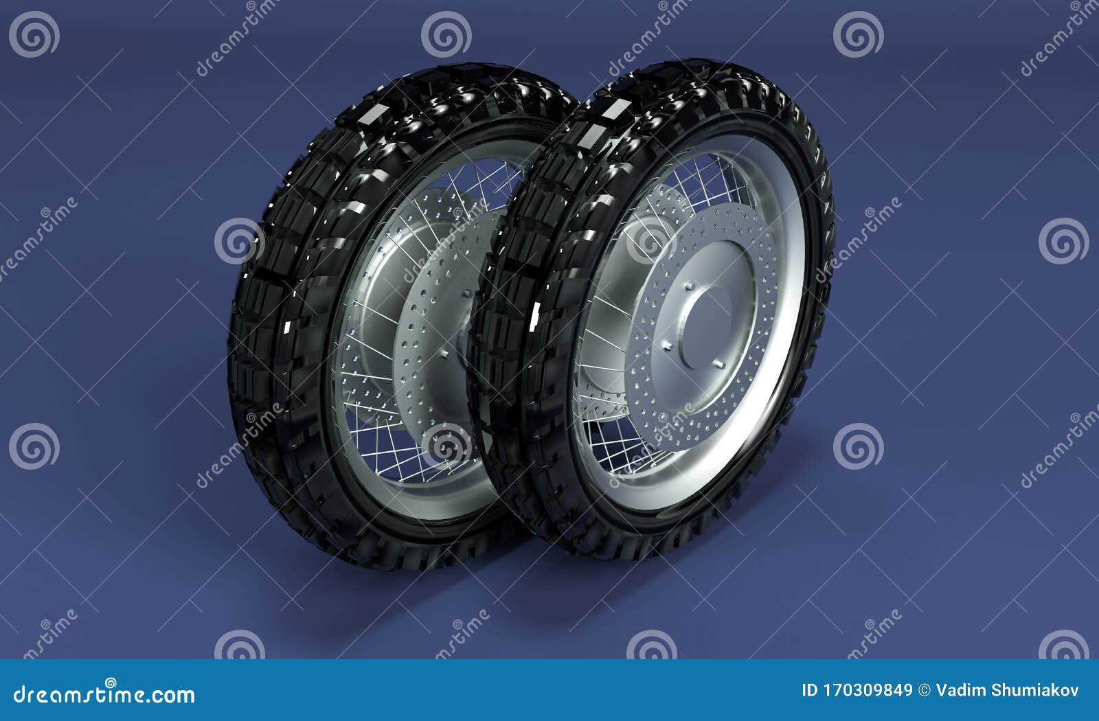 Front and Side View of Racing, Road and Off-road, Motorcycle Tires. 3d ...