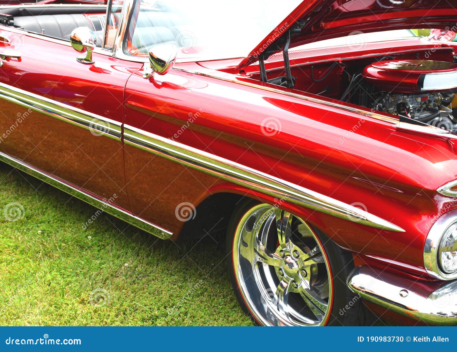 Front Side Oblique View of Red Custom Hot Rod Car Stock Photo - Image ...