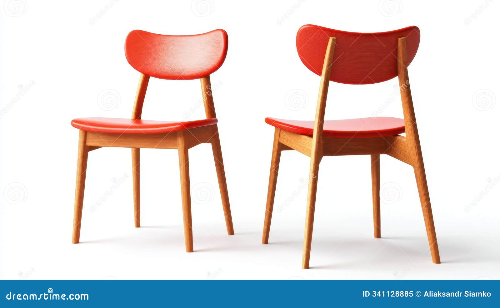 Front and Side View of Red Wooden Chairs 3D Render Stock Illustration ...