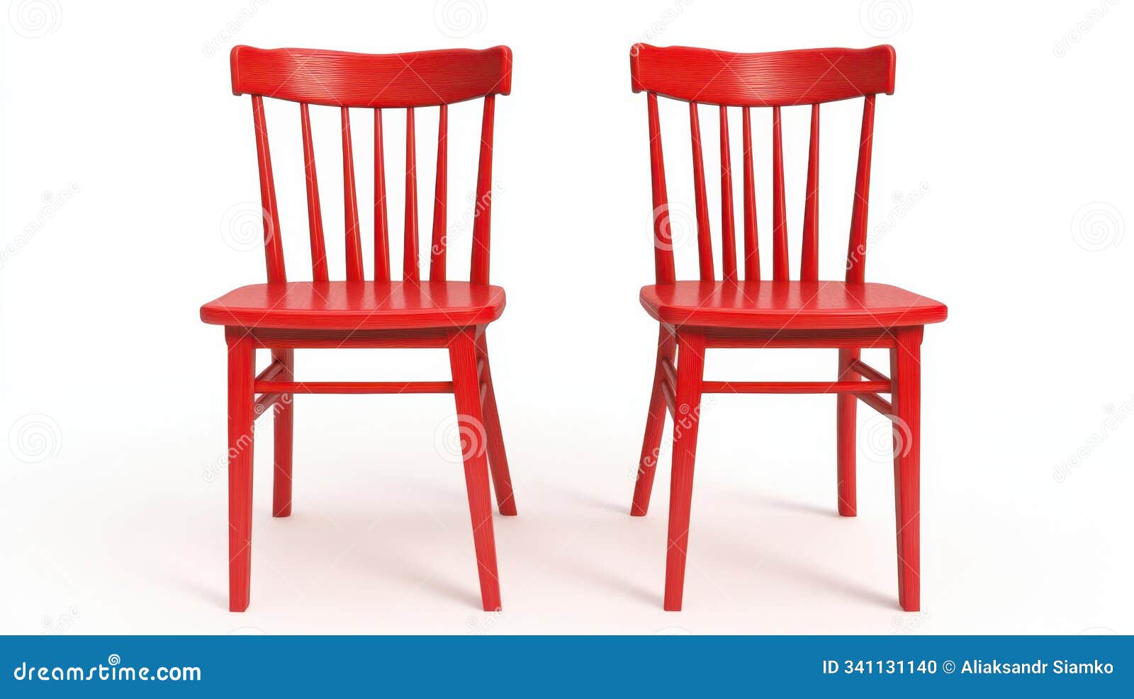 Front and Side View of Red Wooden Chairs 3D Render Stock Illustration ...