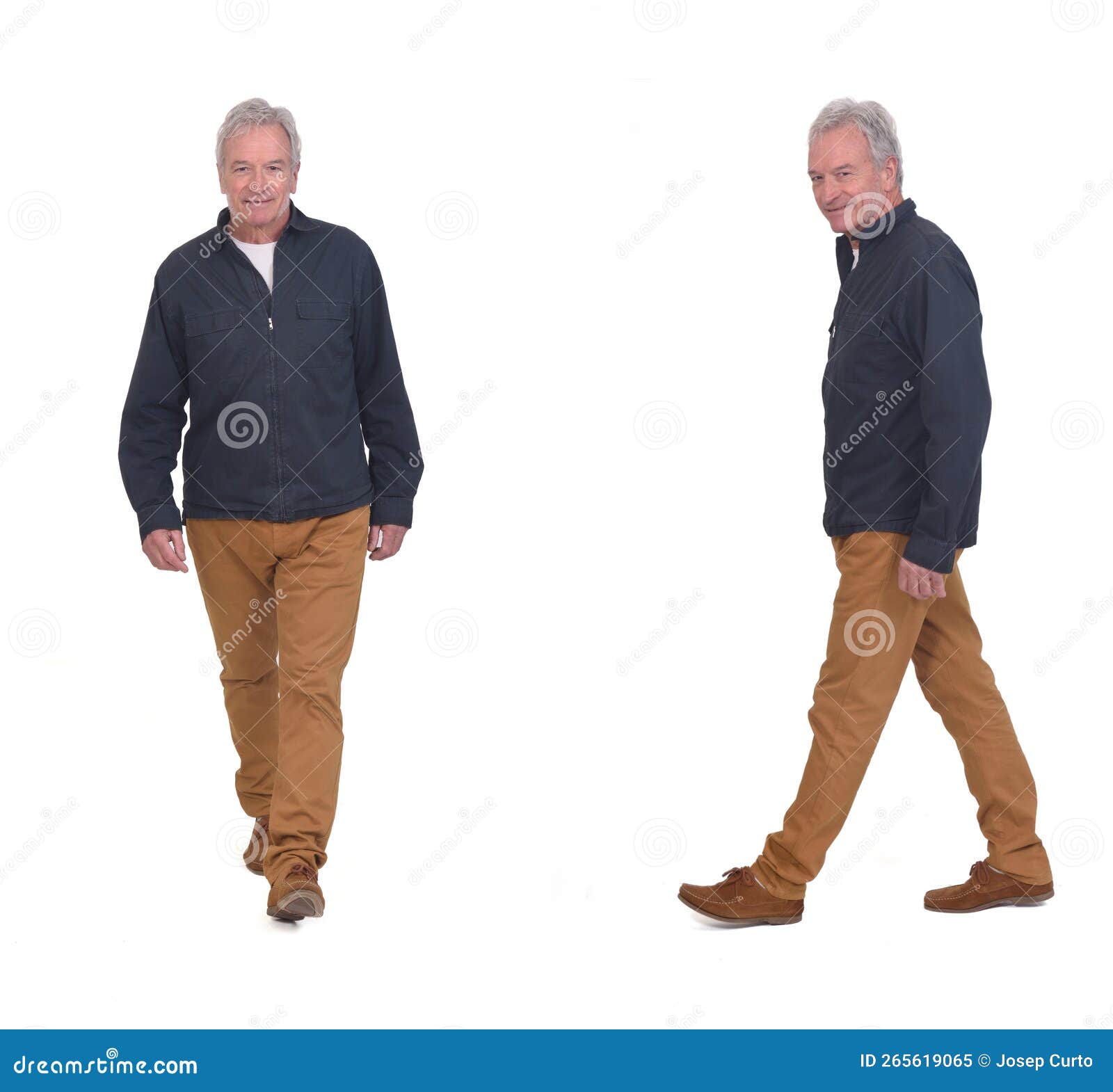Front and Side View of Same Men Walking on White Stock Image - Image of ...