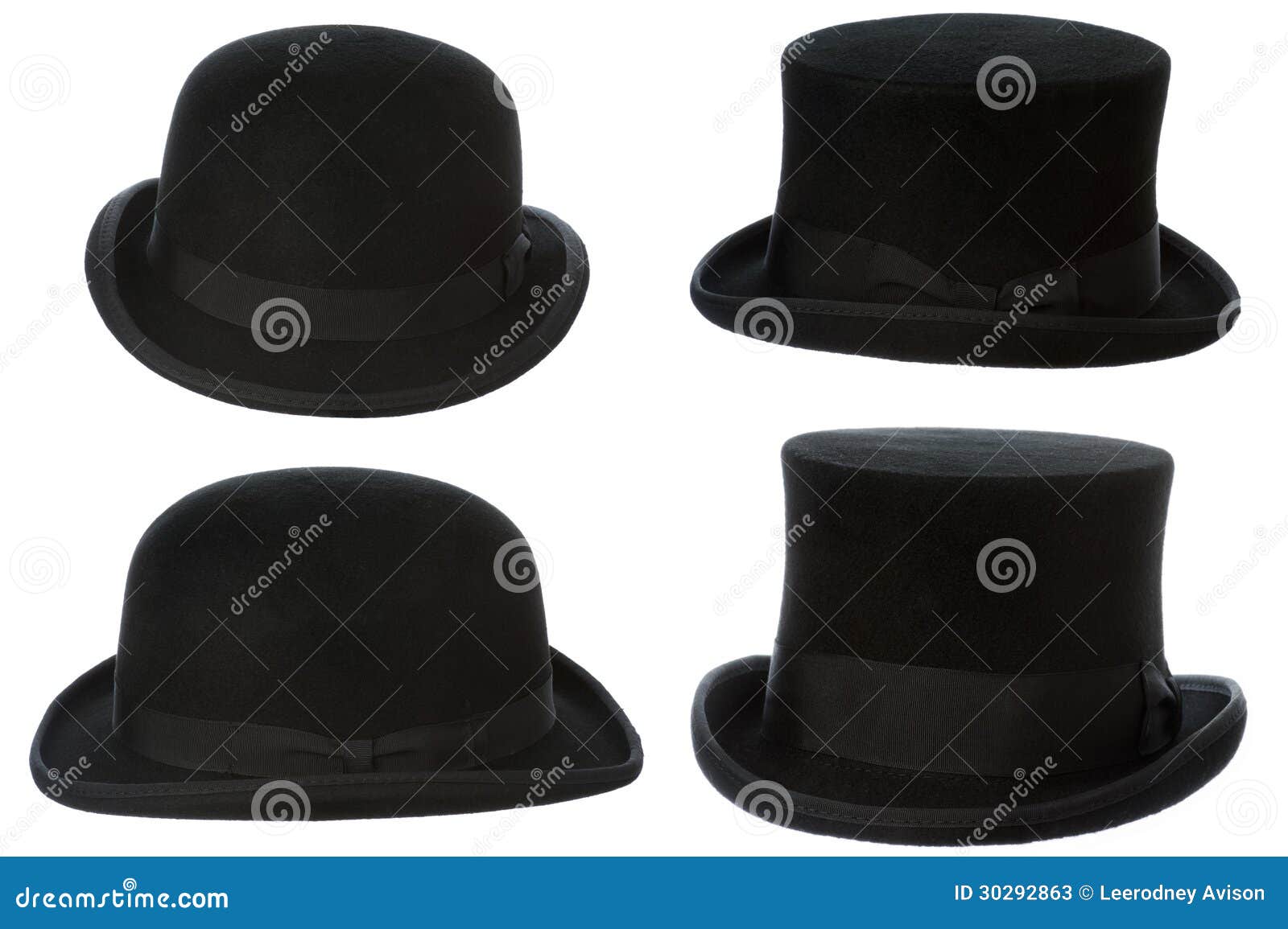Front and Side View of Top and Bowler Hats Isolated Stock Image - Image ...