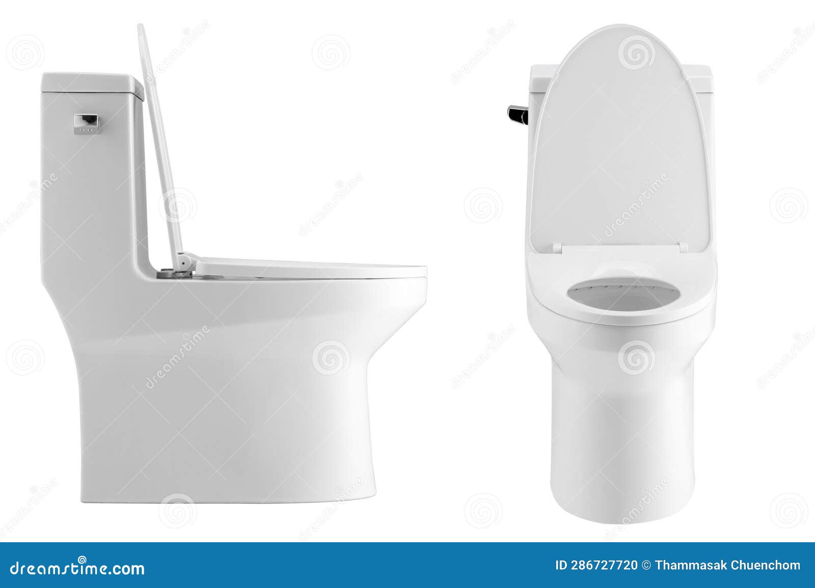 Front and Side View of White Toilet Bowl on White Stock Photo - Image ...