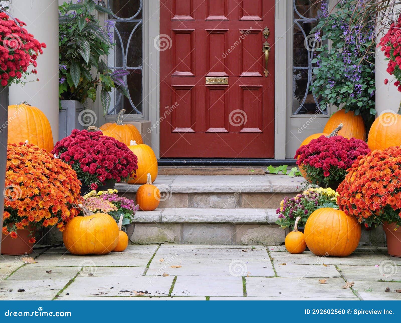 Front Steps of House with Fall Decorations Stock Photo - Image of ...