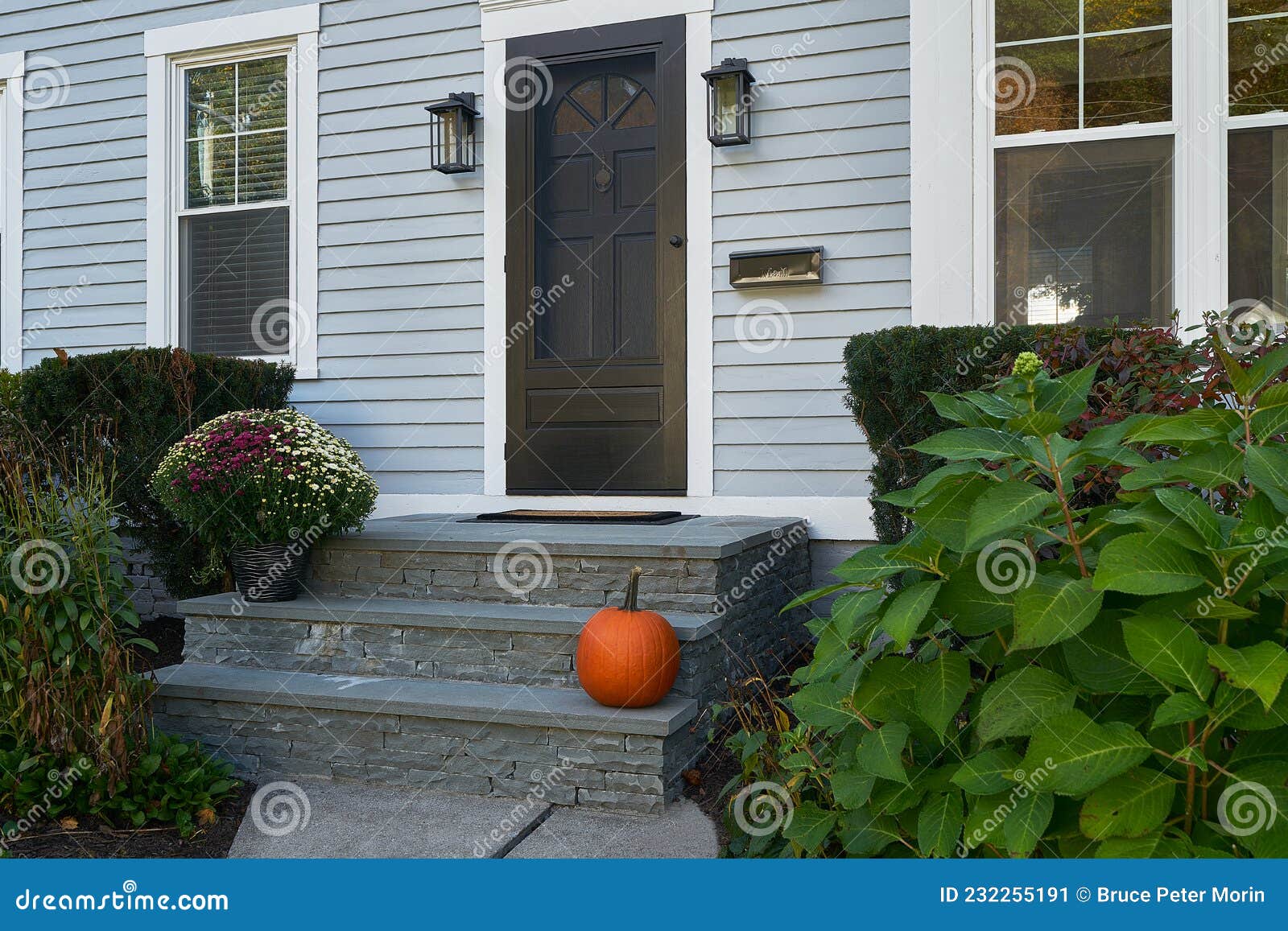 Front Stoop of Home Decked Out for Fall Stock Image - Image of bush ...