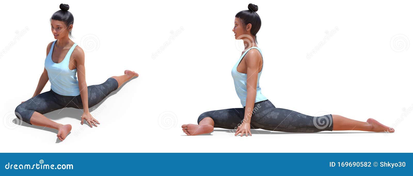 Front Three-quarters And Left Profile Poses Of A Woman In Yoga Tree ...