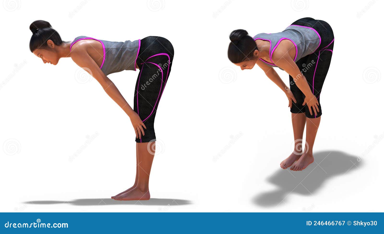 Front Three-quarters and Left Profile Poses of a Virtual Woman in Yoga ...