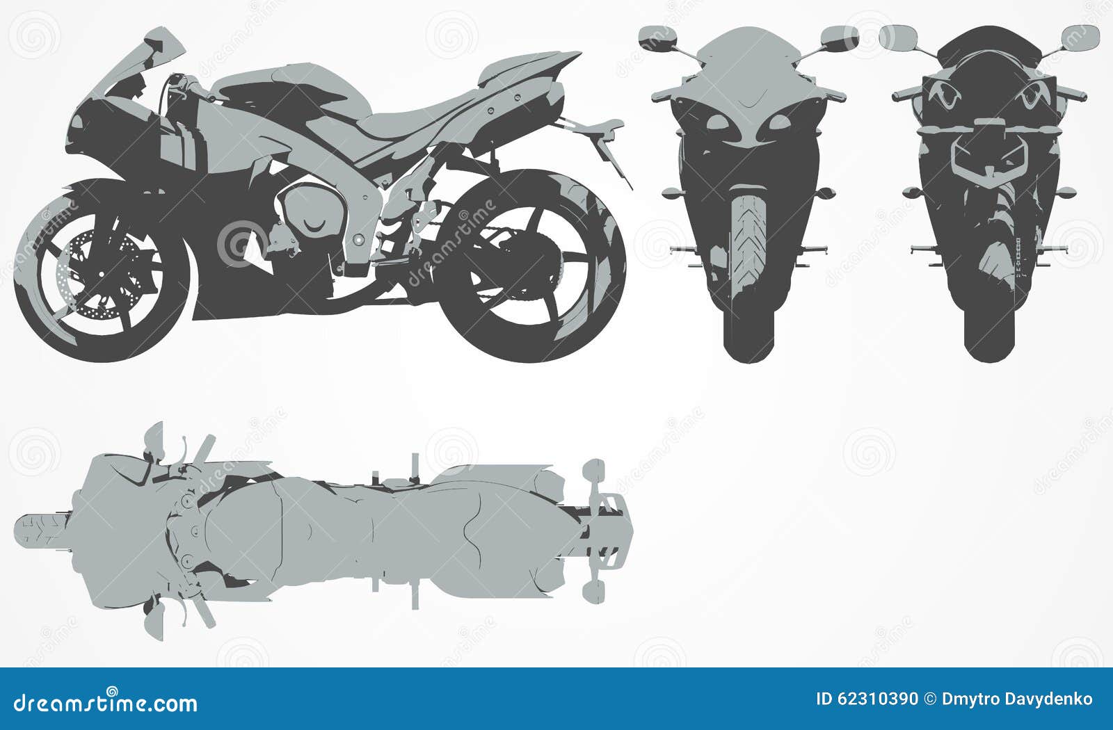 Front, Top, Back and Side Chopper Projection Stock Vector ...