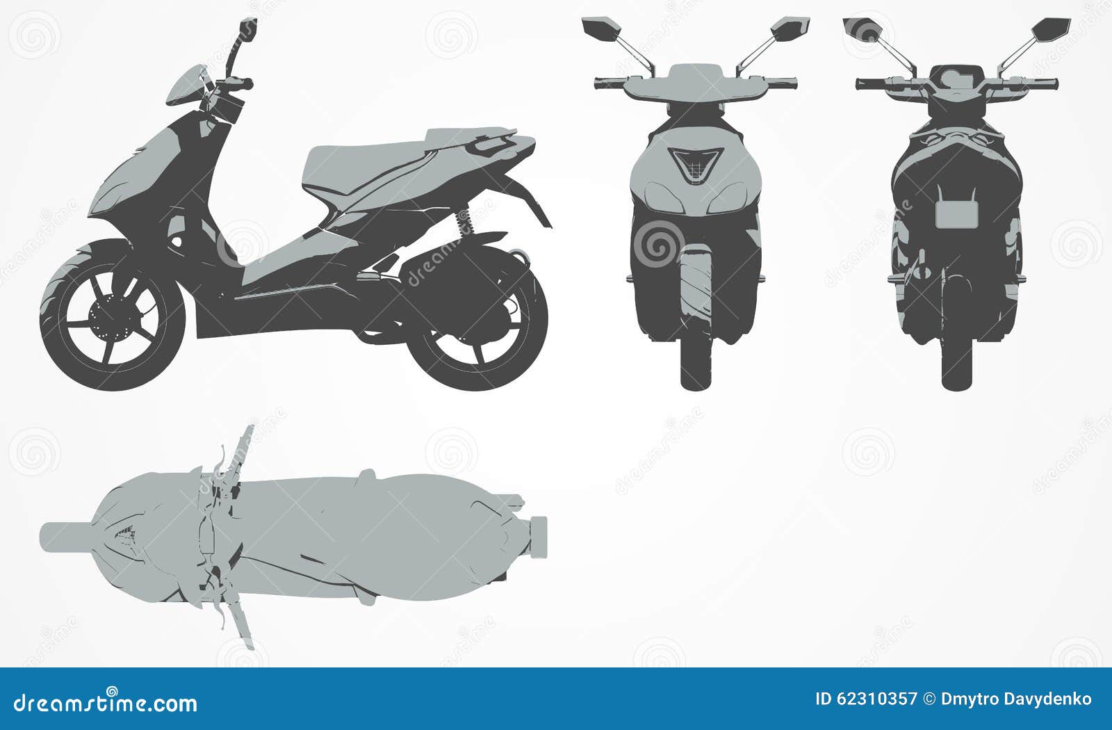 Front, Top, Back and Side Scooter Projection Stock Vector ...