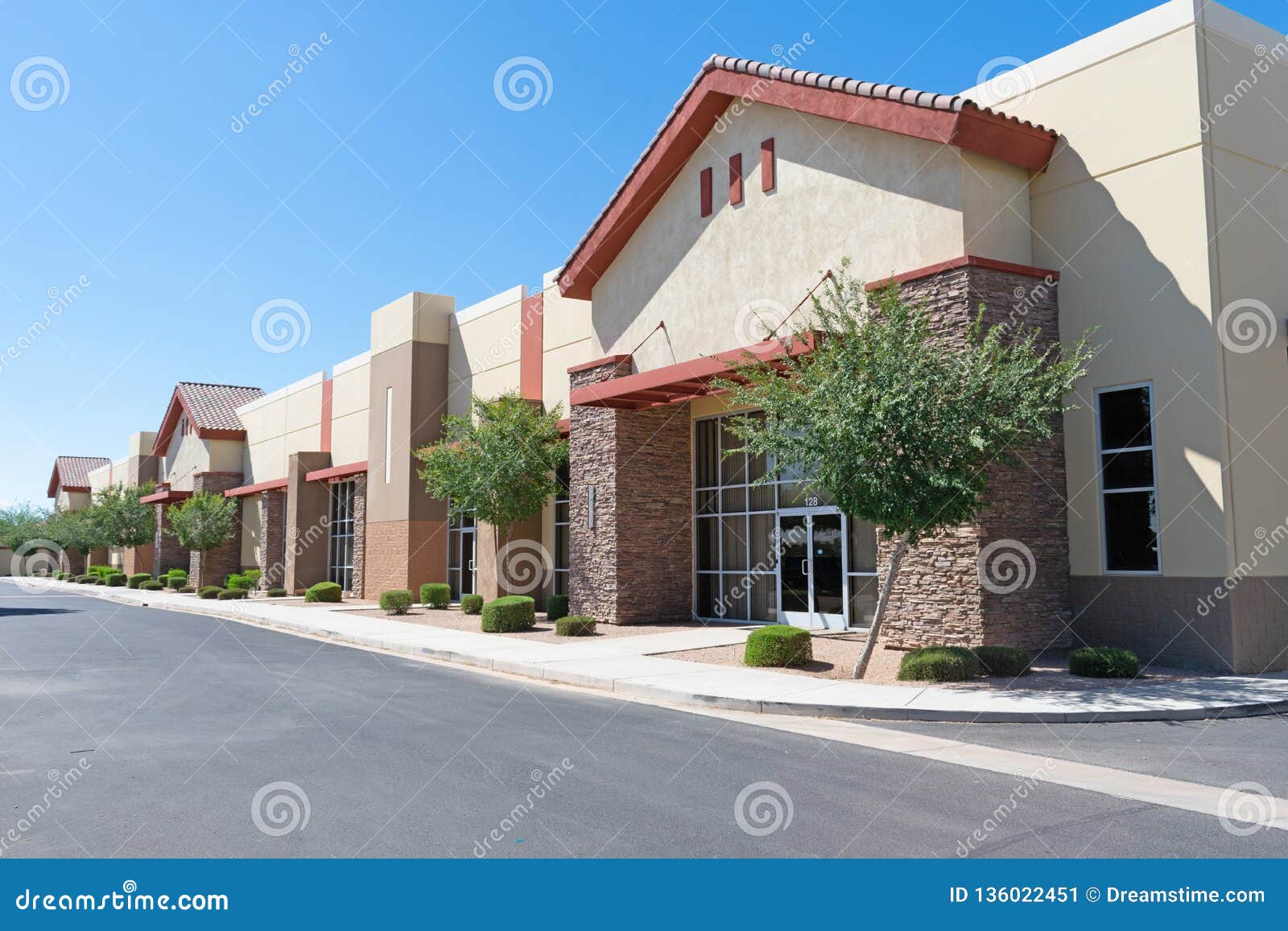 Front of a Vacant Commercial Building with Entrances Stock Image ...