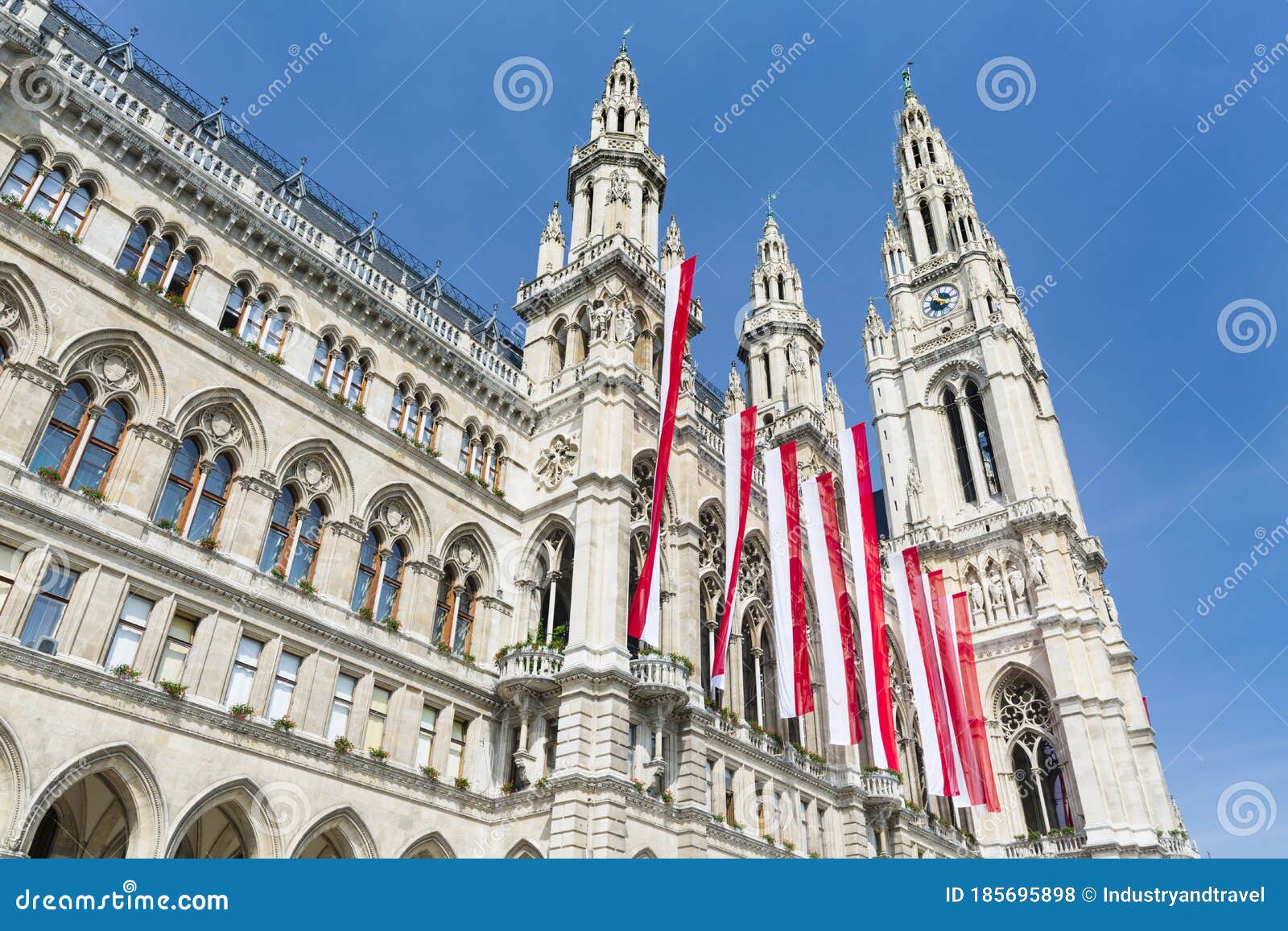 Vienna City Hall and Flags, Austria Stock Photo - Image of tower ...