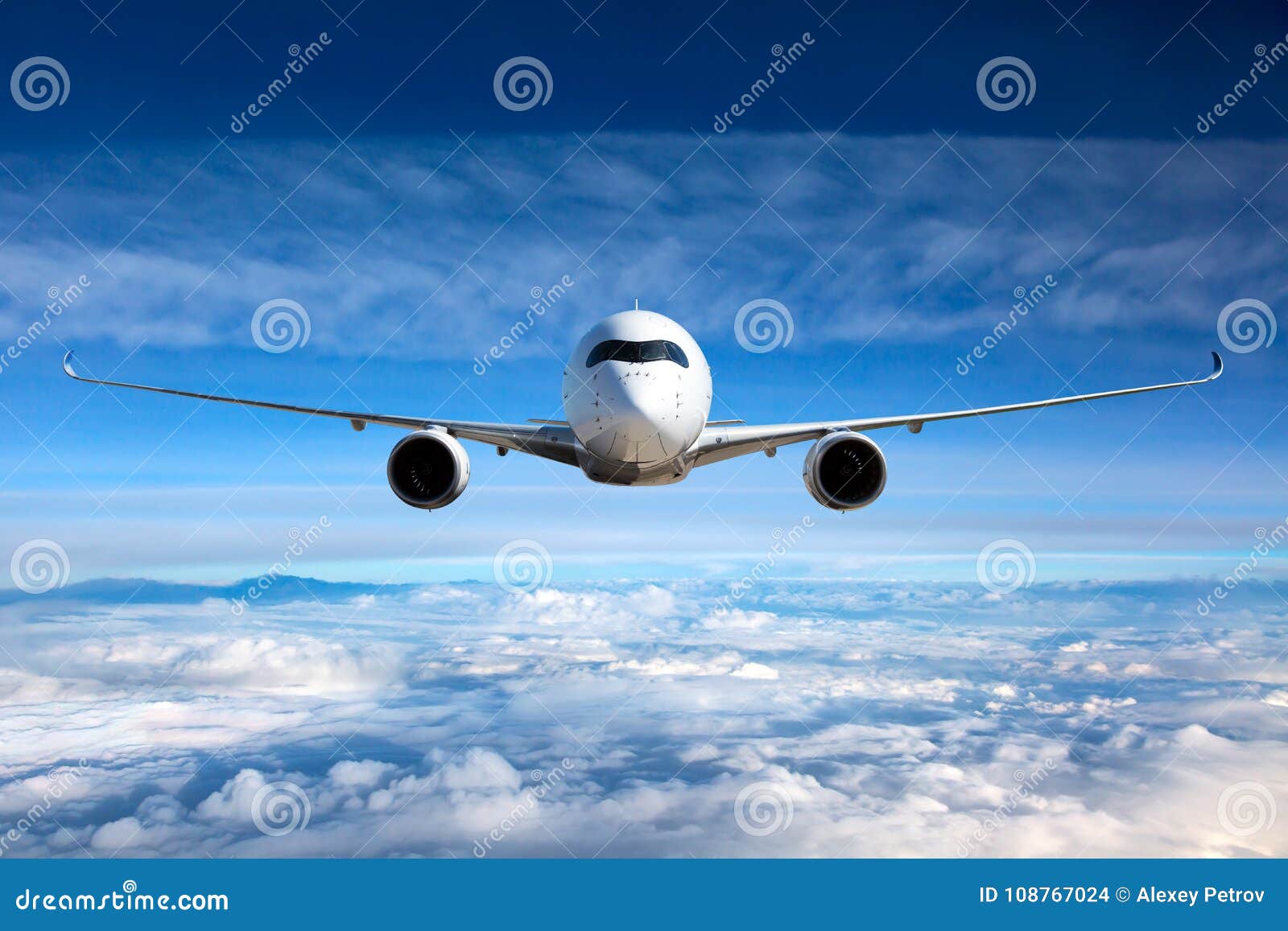 Front View of Aircraft in Flight. Stock Photo - Image of aviation ...