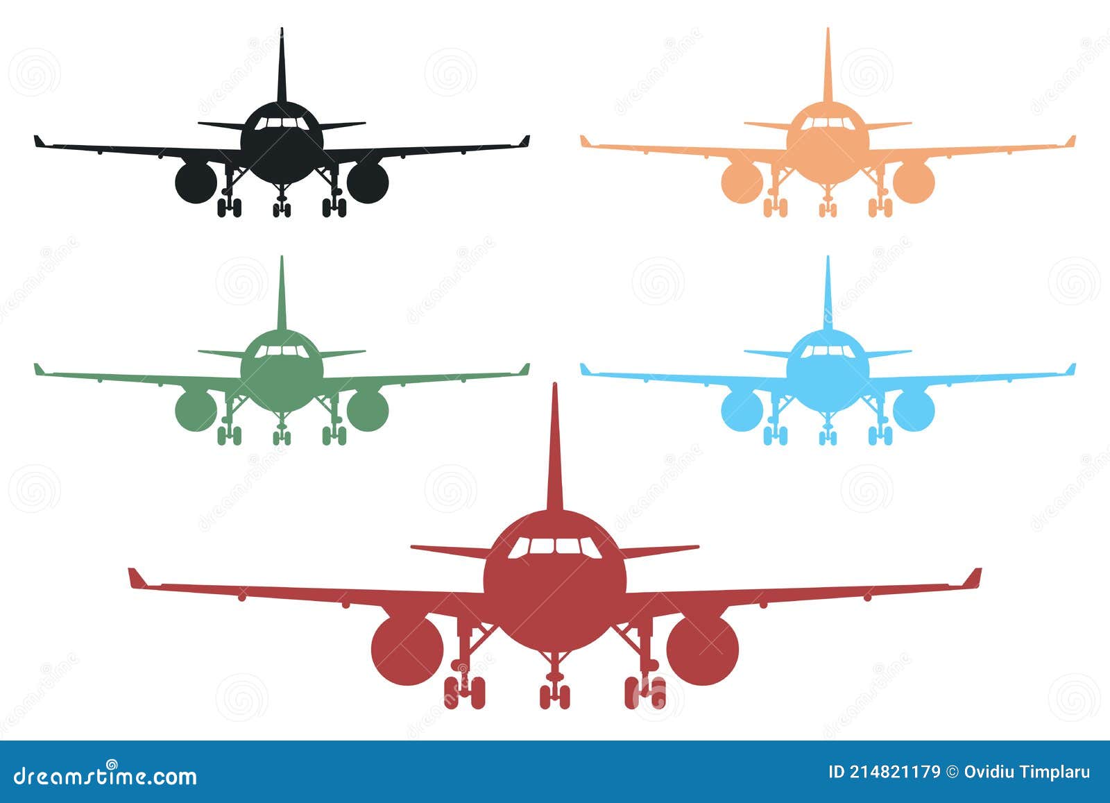 Front View Airplane Icon Set Vector Illustration Stock Vector ...