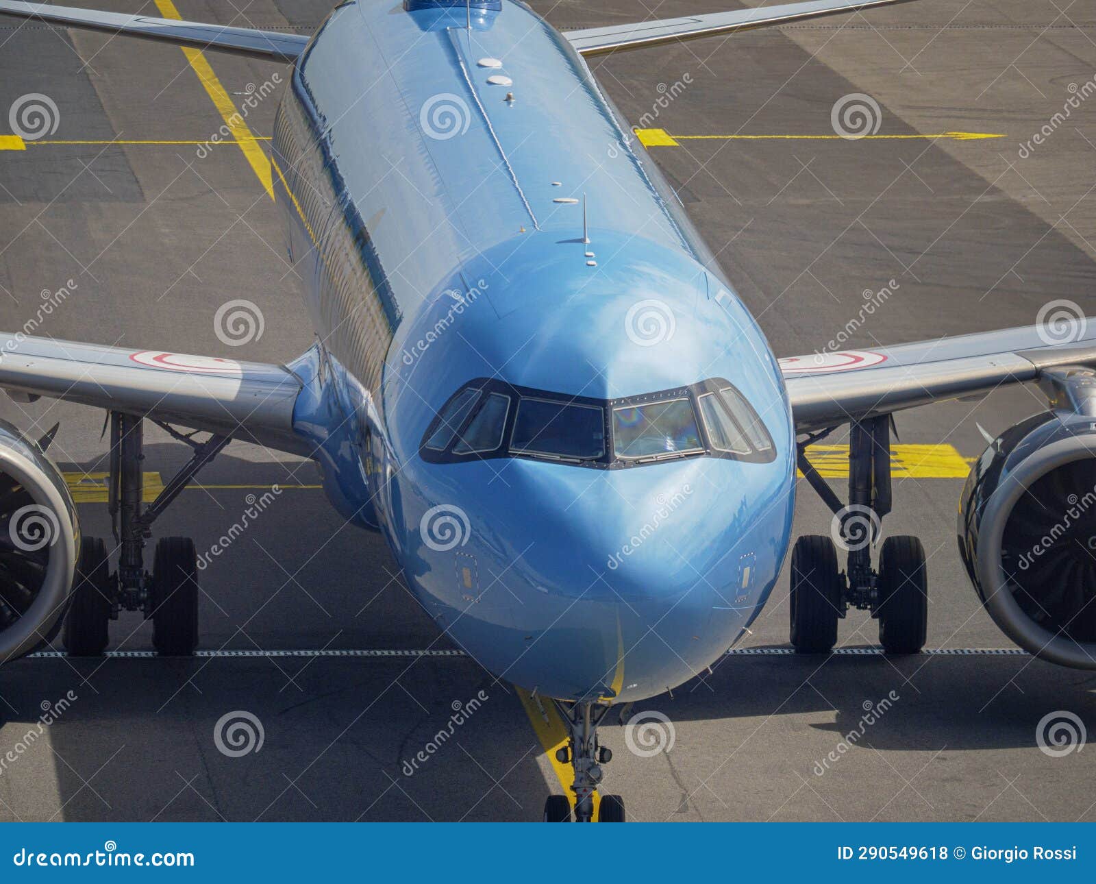 Front View of an Airplane in Motion on the Runway Stock Photo - Image ...