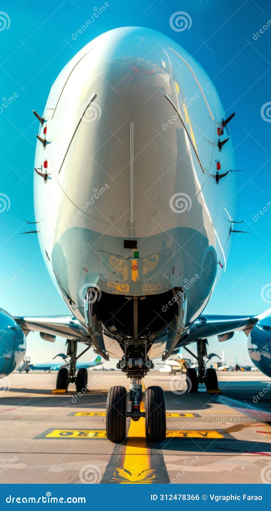 Front View of an Airplane on the Runway Stock Photo - Image of modern ...