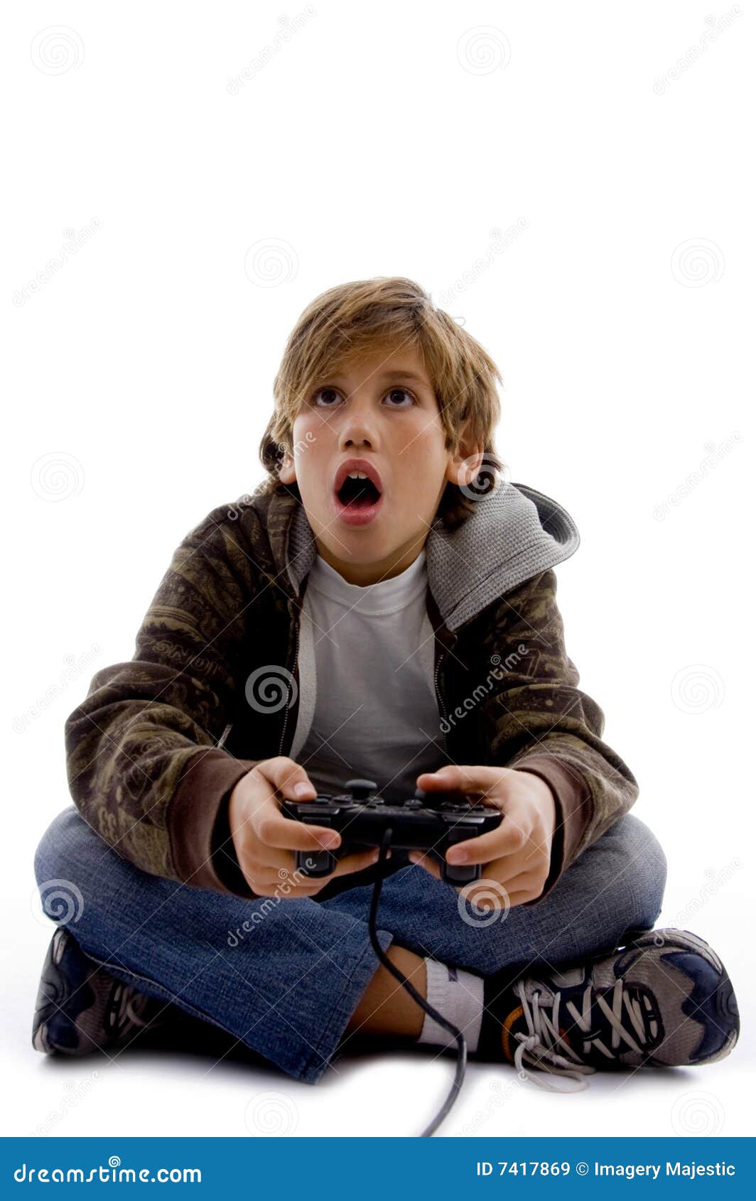 Front View of Amazed Kid Playing Computer Game Stock Image - Image of ...