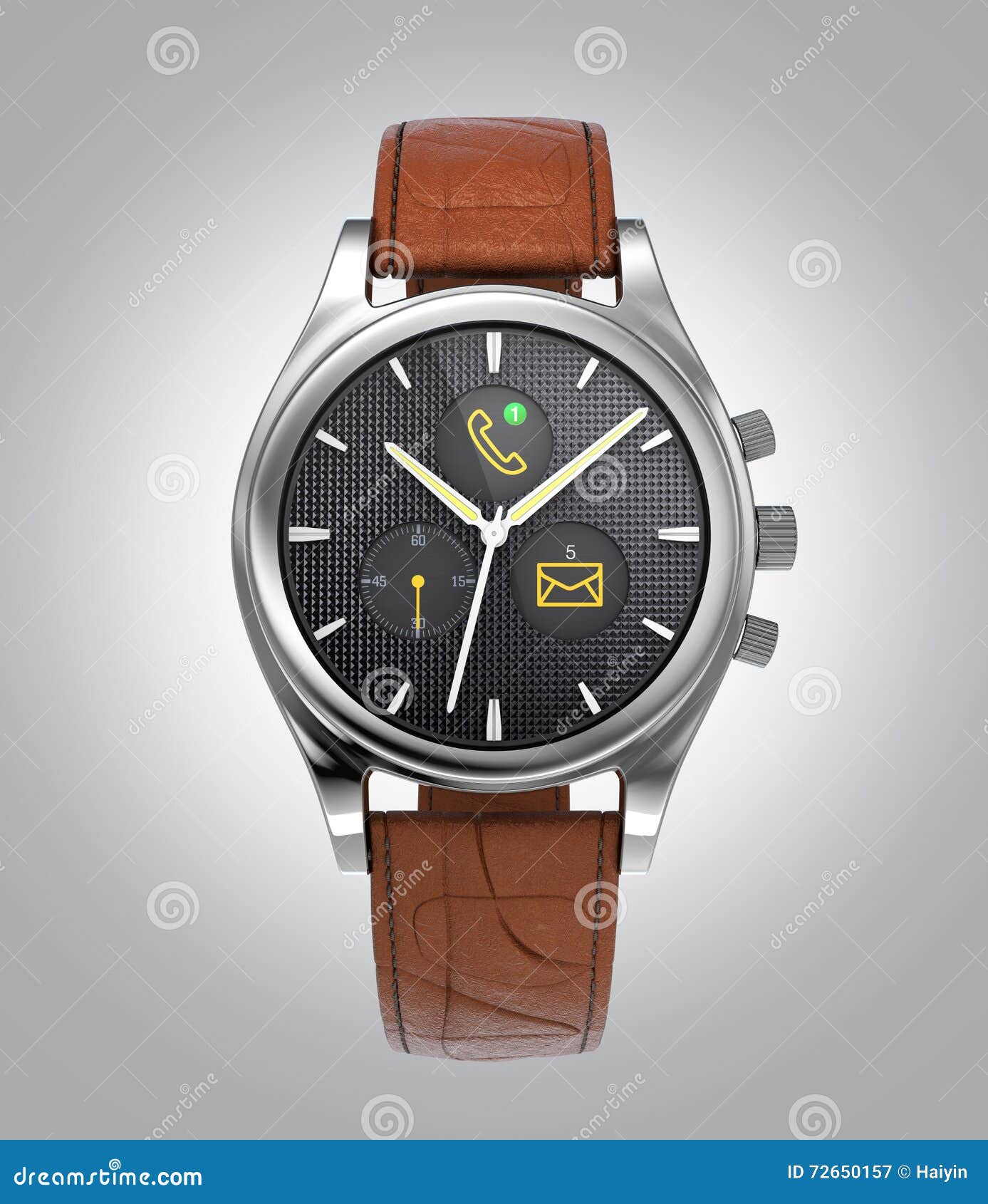 Front View of Analog Wristwatch with Digital Touch Screen, and Brown ...