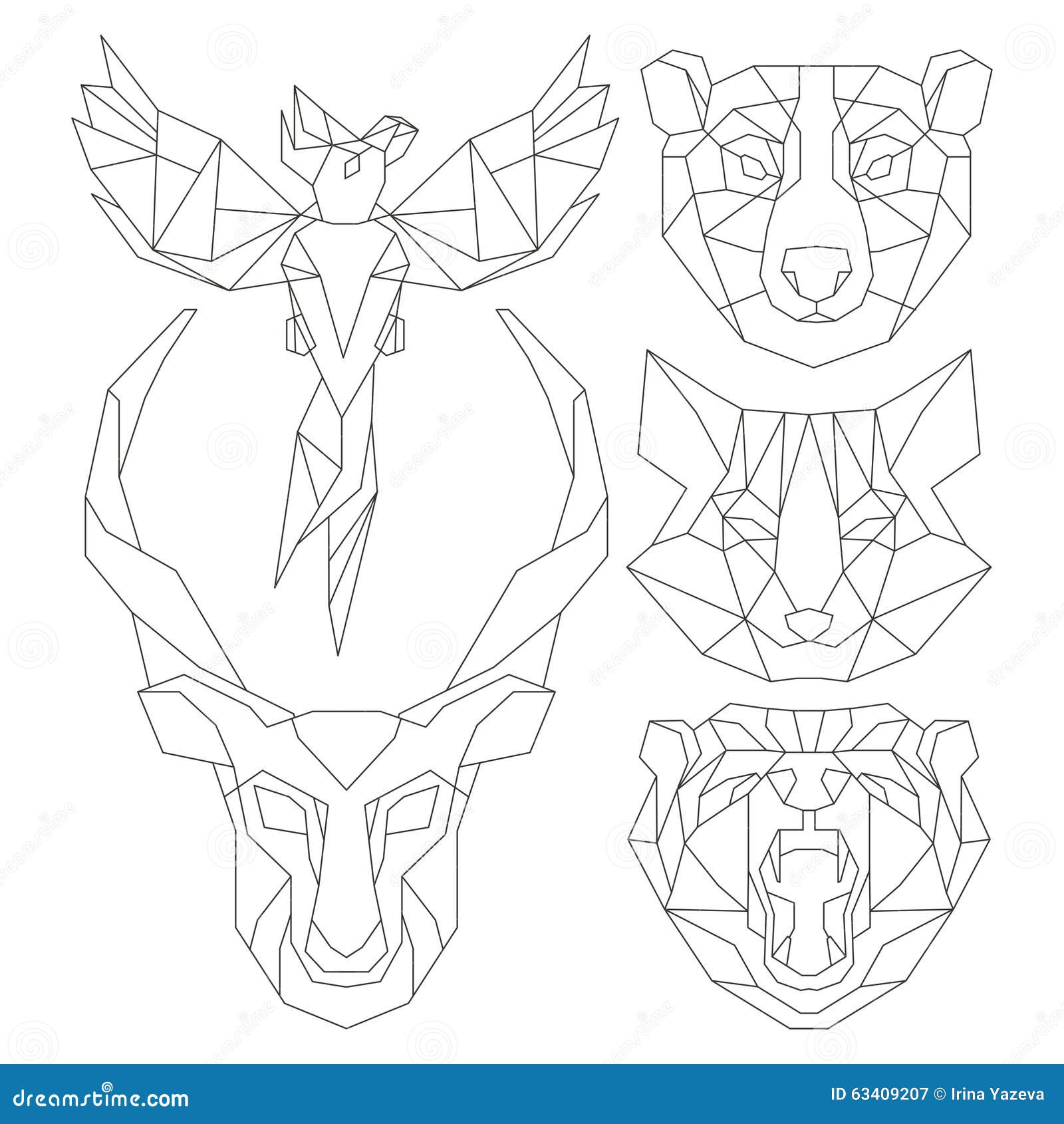 Front View of Animal Head Triangular Icon Set Stock Vector ...