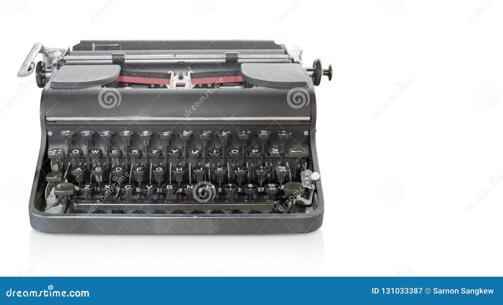 Front View Antique Grey Typewriter on White Background,object,copy ...