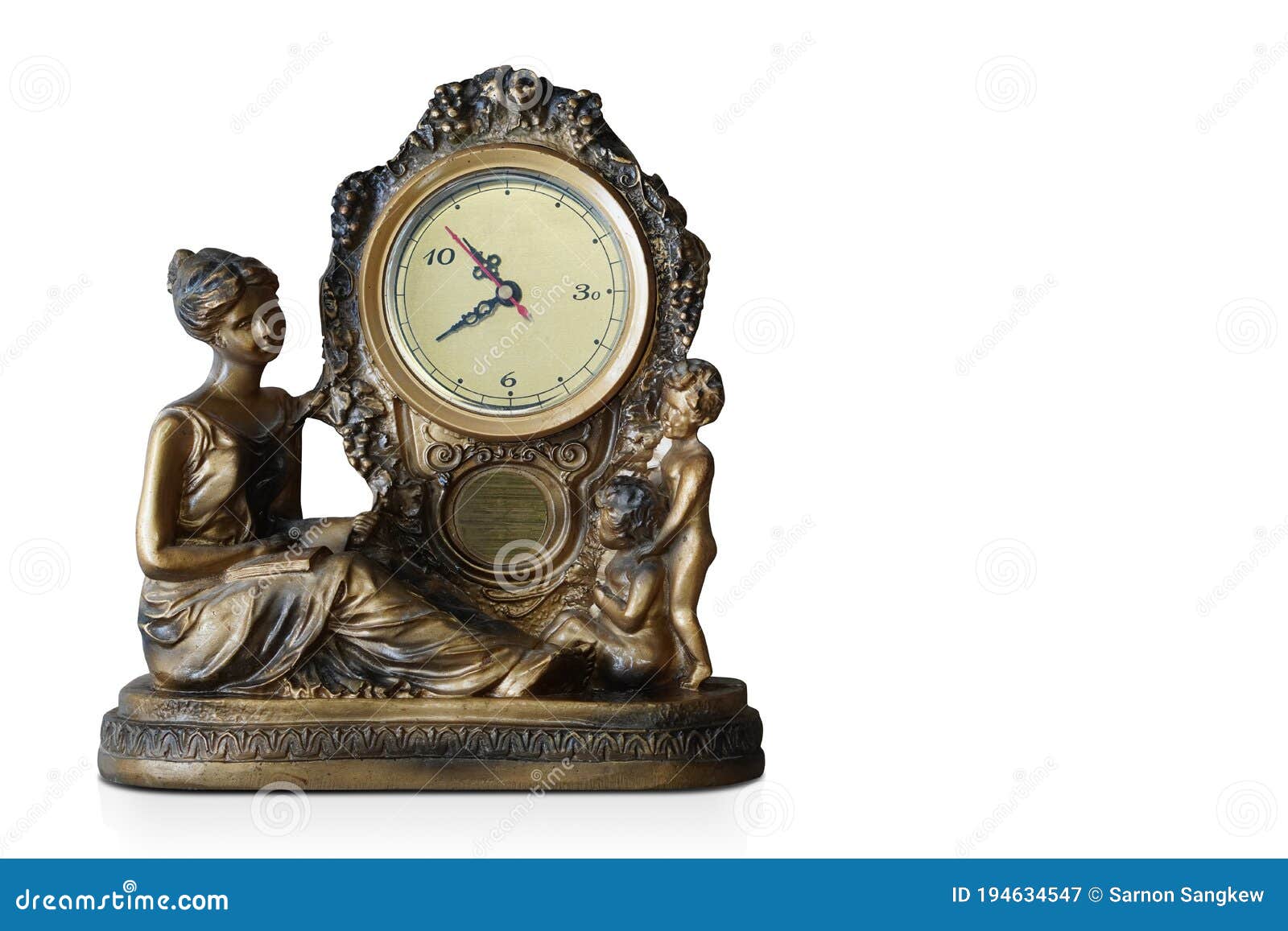 Front View Antique Table Clock on White Background, Object, Vintage ...