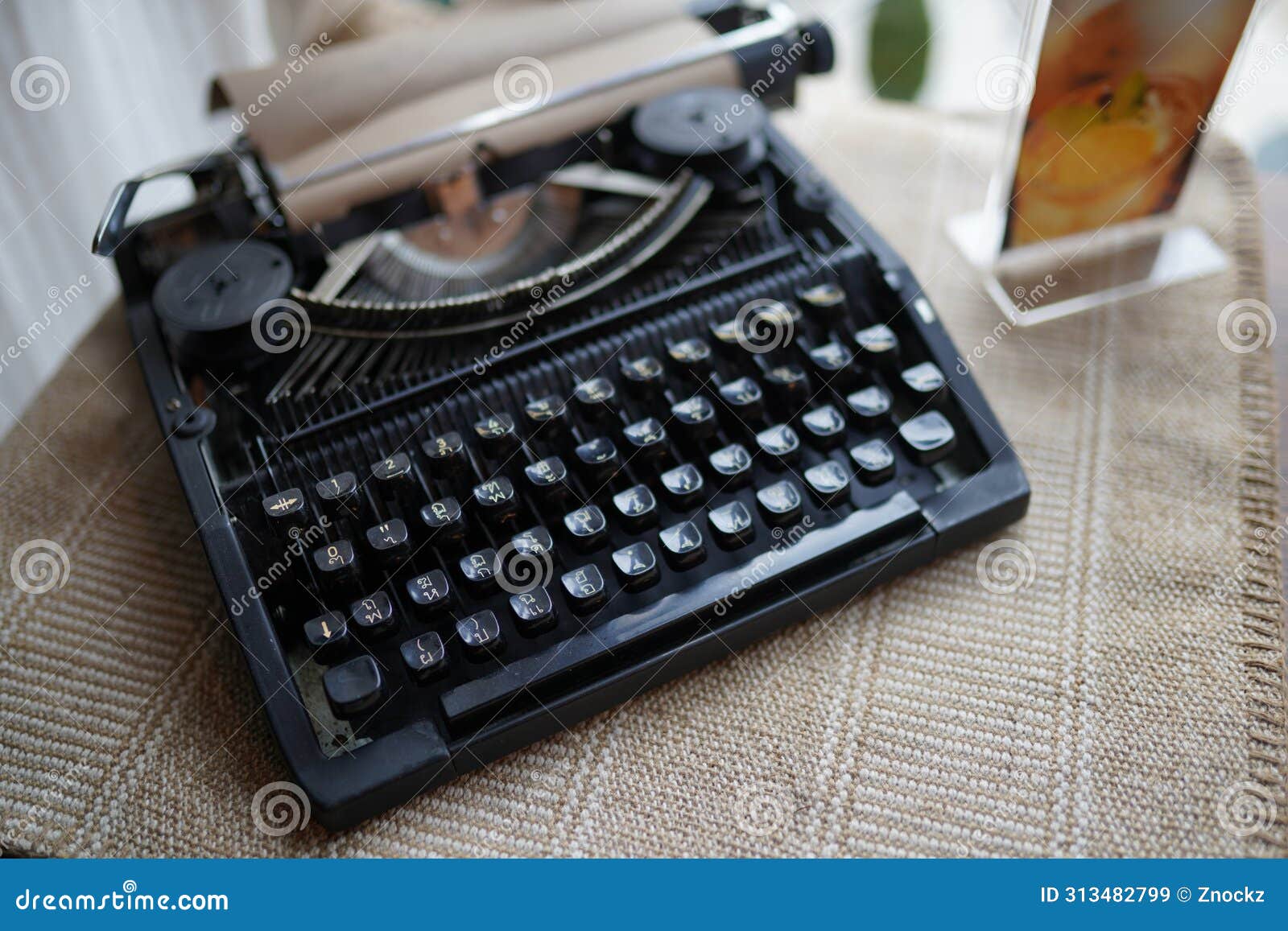 Front View of Antique Typewriter with Thai Alphabet Keyboard Selective ...