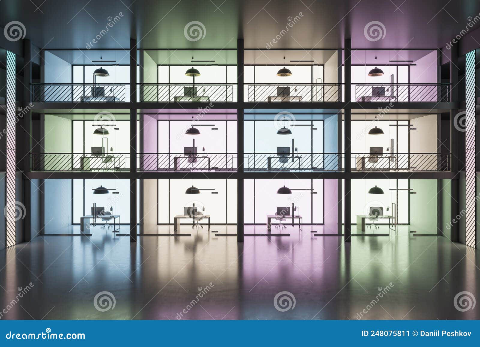 Front View on Art Project Office Building with Comfortable Work Places ...