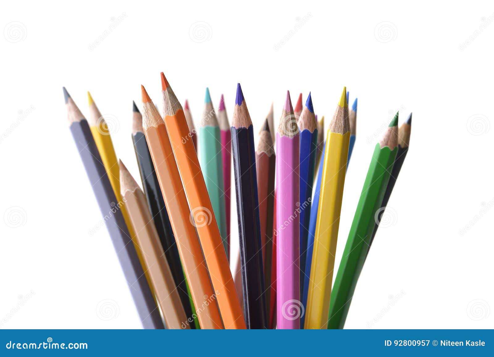 Front View of Assorted Colored Pencils on White Background Stock Image ...