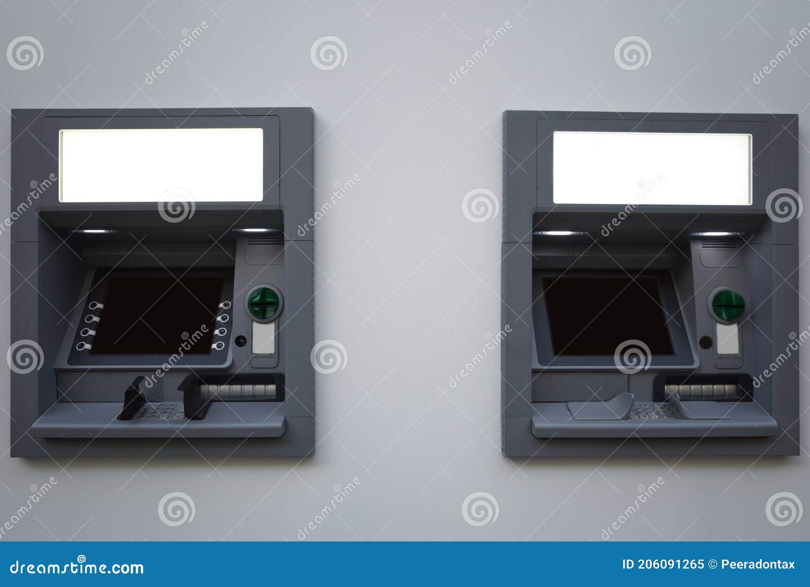 Front View of 2 ATM, Automated Teller Machine. Stock Image - Image of ...