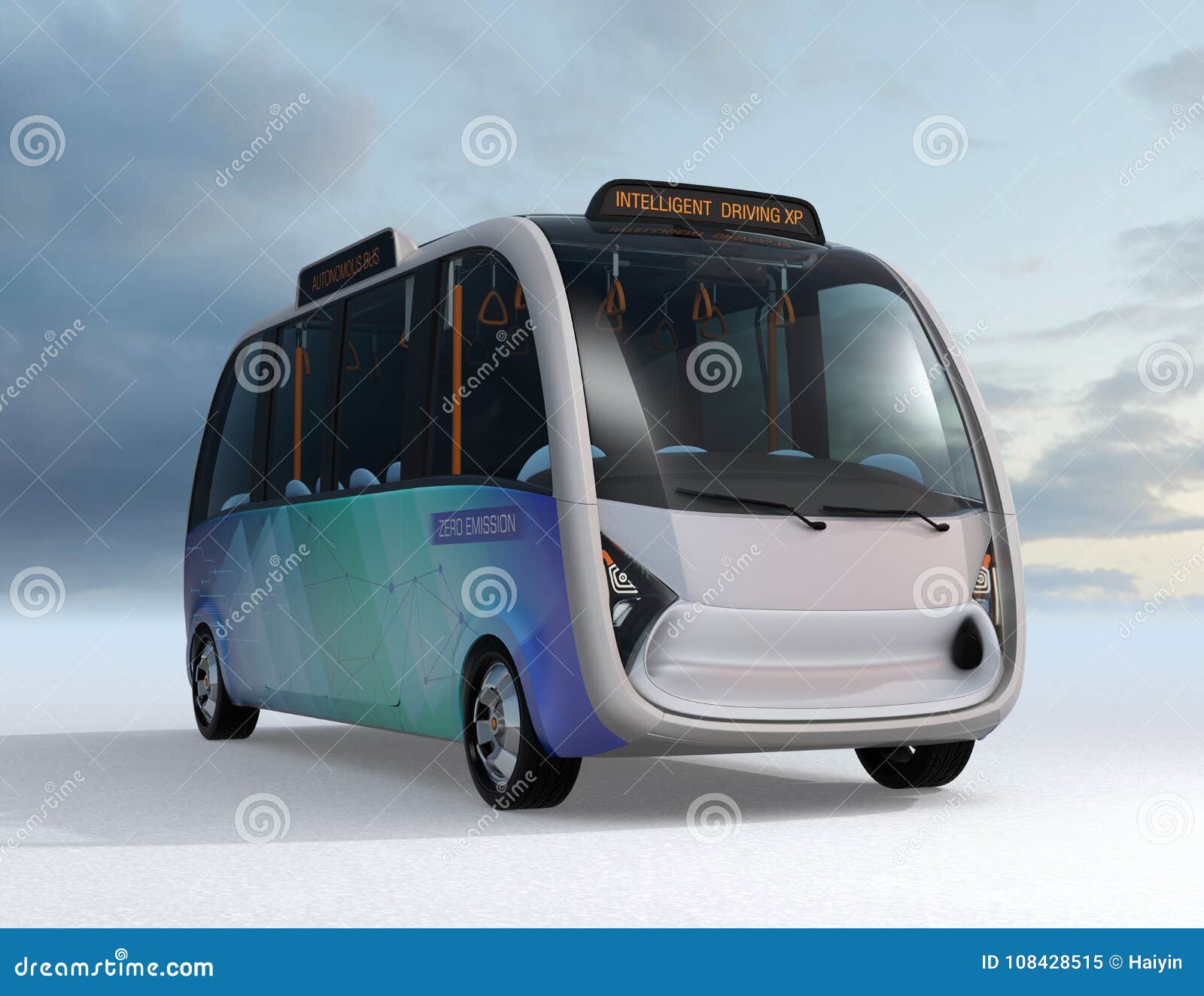 Front View of Autonomous Shuttle Bus Stock Illustration - Illustration ...
