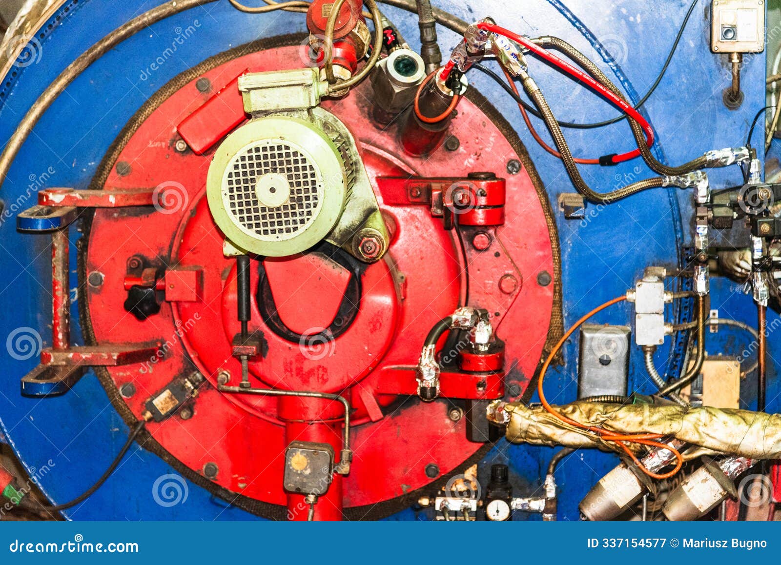 Front View of an Auxiliary Boiler Burner with Complete Instrumentation ...