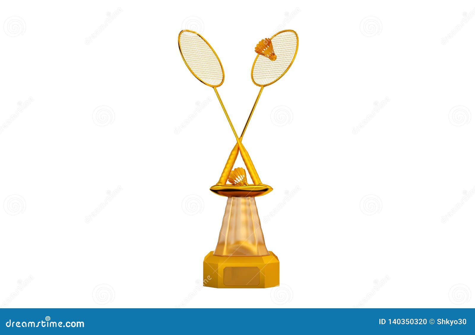 Front View of Badminton Gold Trophy with Shuttlecocks Stock ...