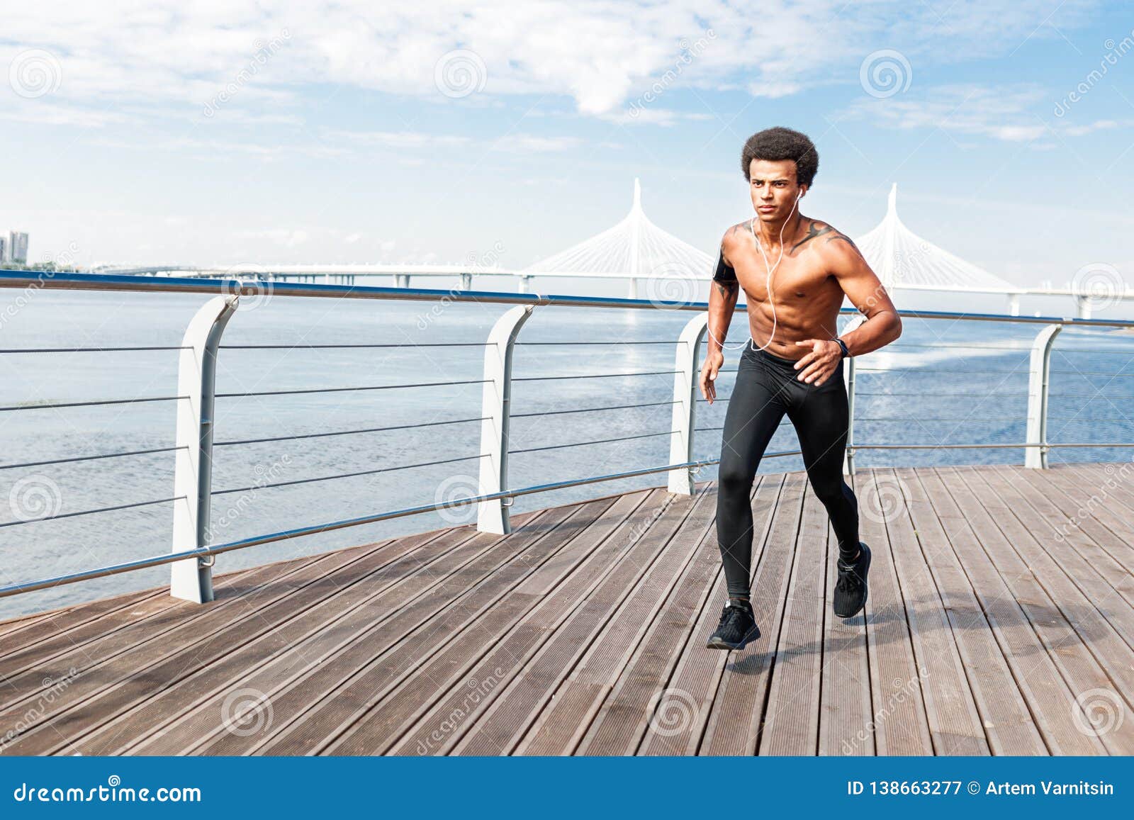 Front View of a Bare Chested Man Sprinting Stock Image - Image of bare ...