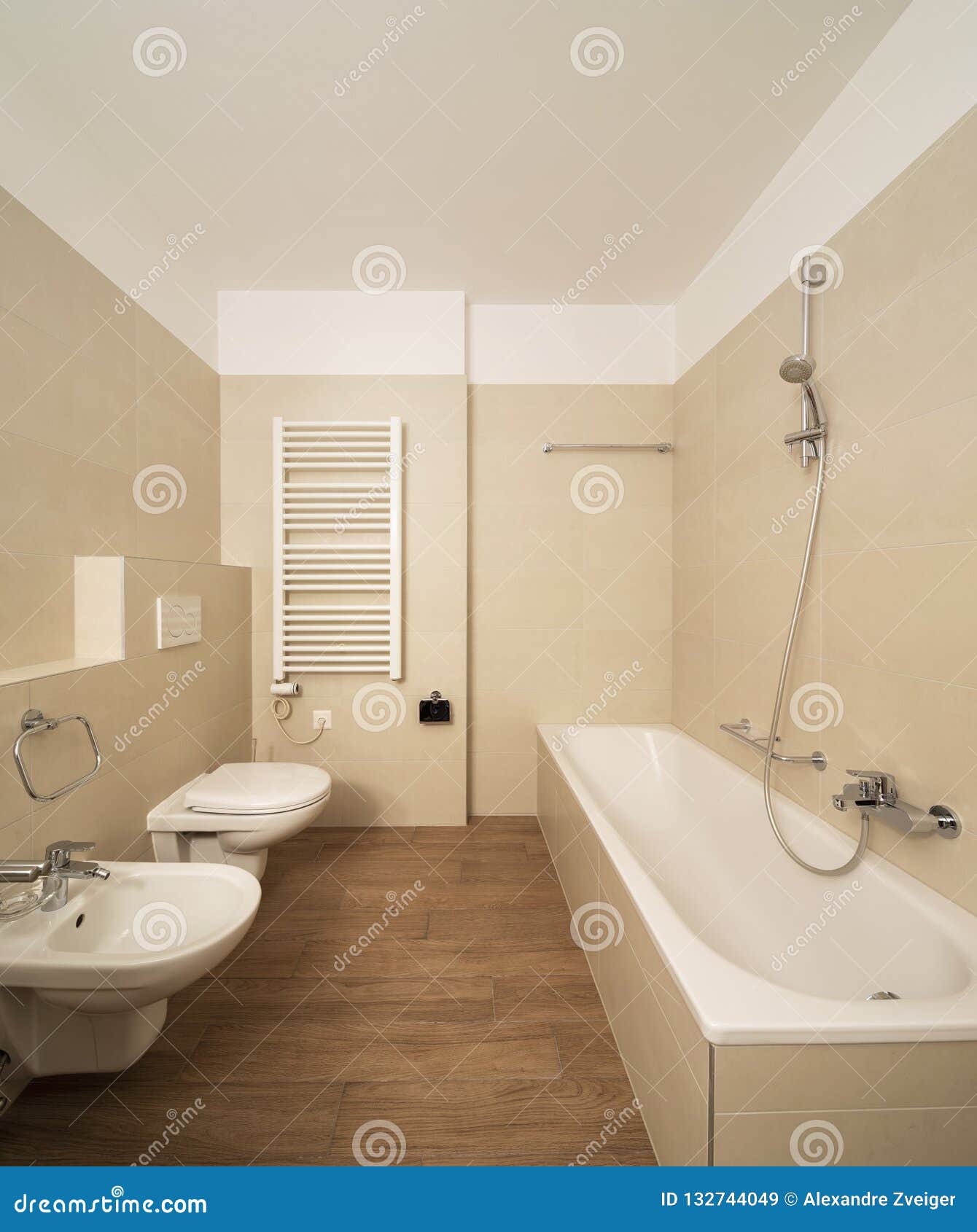 Front View Bathroom with Tile, Bathtub and Heating Stock Image - Image ...