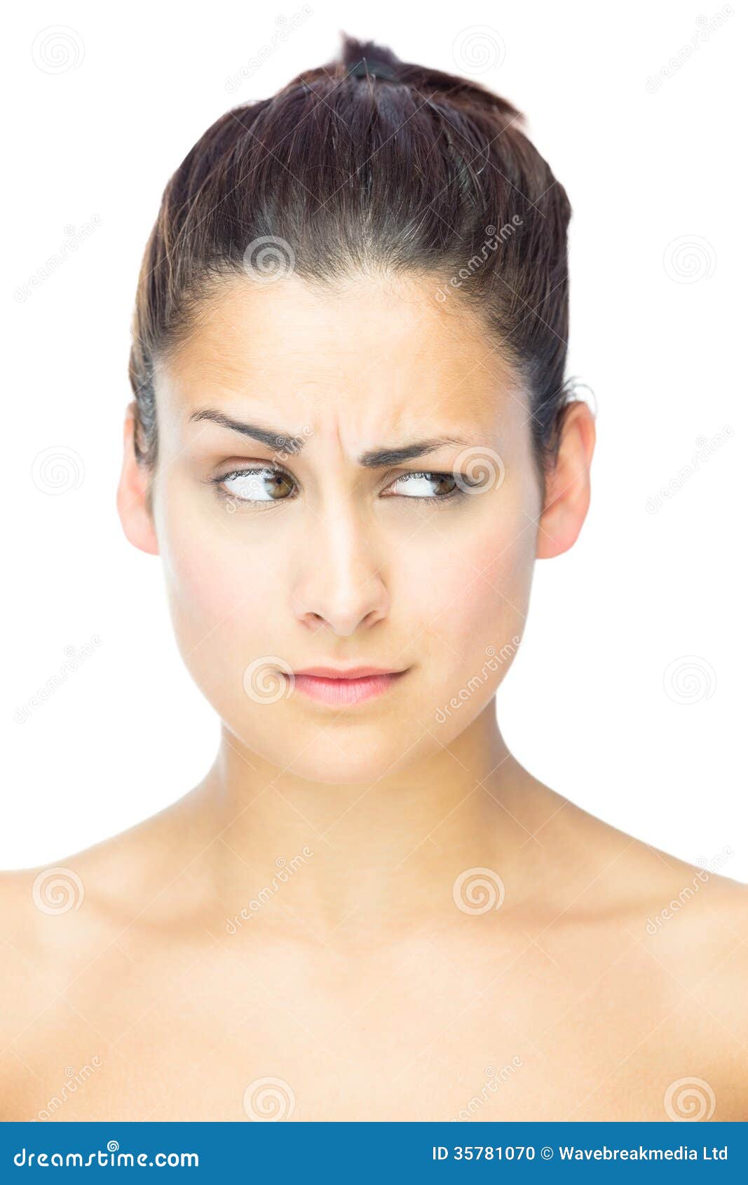 Front View of Beautiful Sceptical Woman Looking Away Stock Photo ...