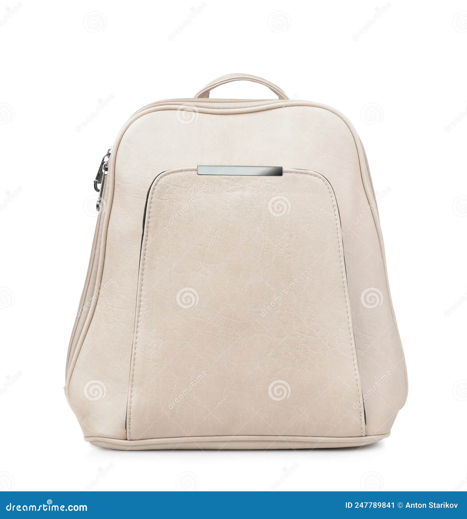 Front View of Beige Leather Backpack Stock Image - Image of accessory ...