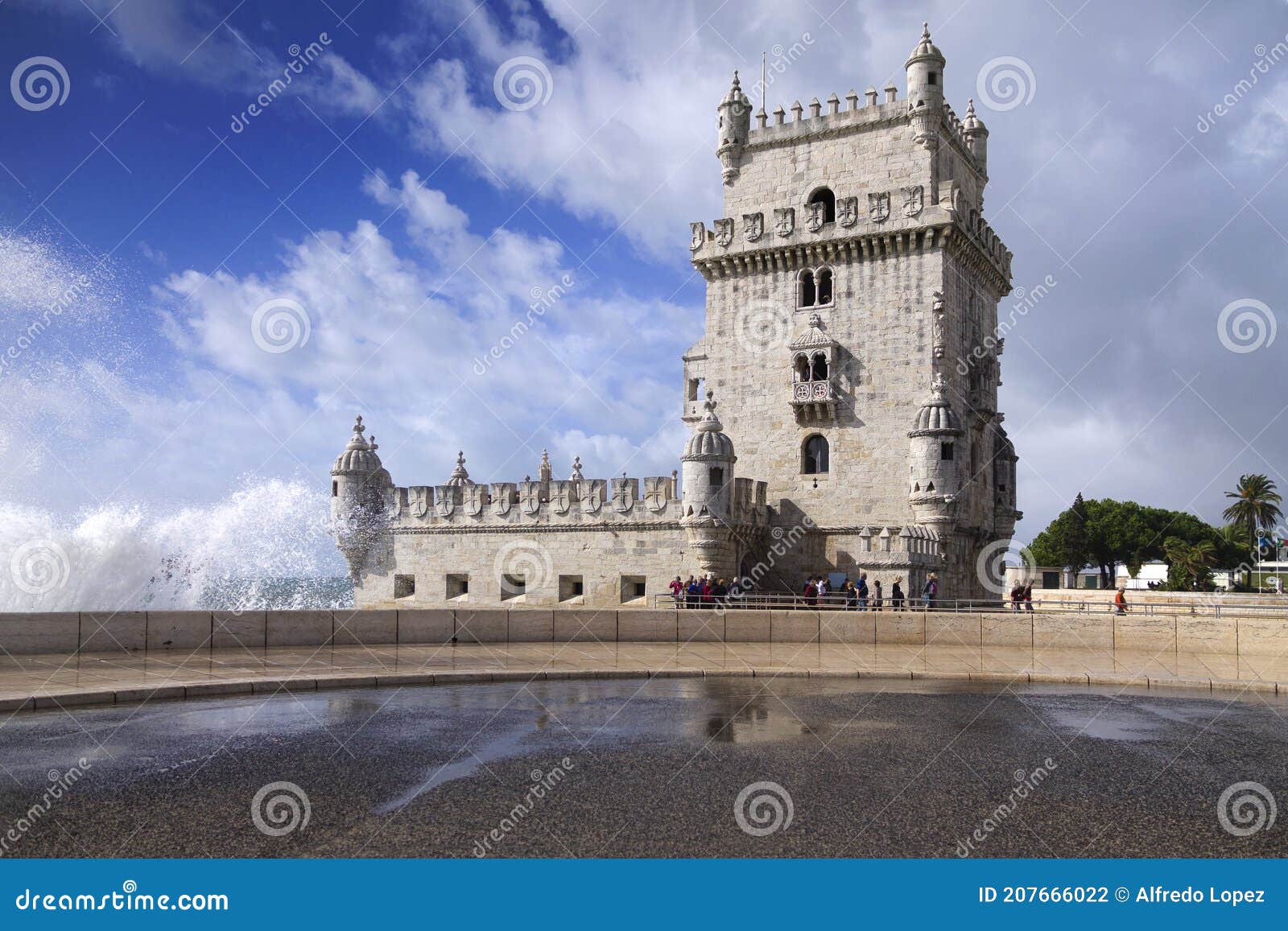 Front View of the Belem Tower in Lisbon on a Day of Rough Seas. Blue ...