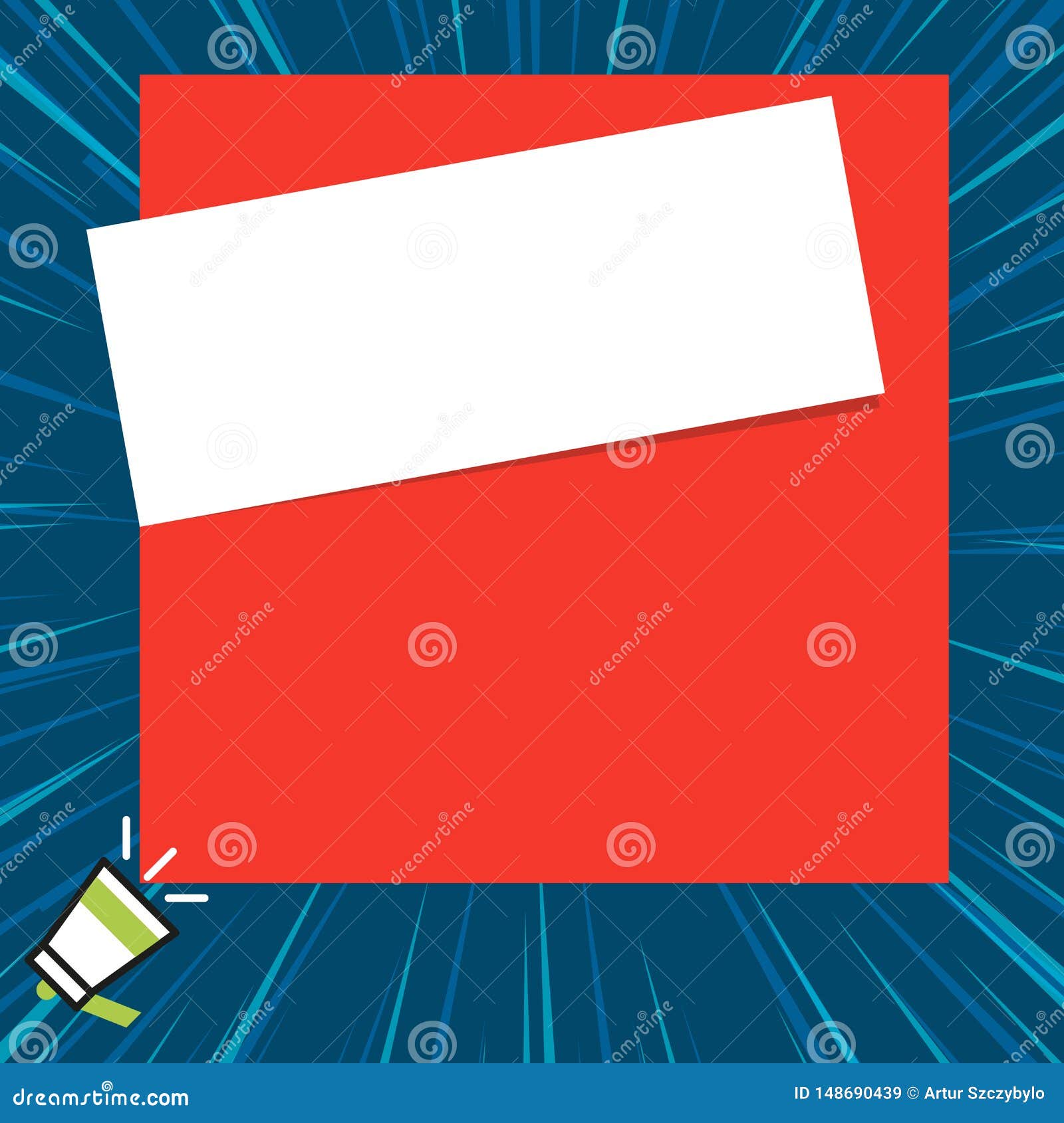 Front View Big Blank Square with Rectangle Stick Above Small Megaphone ...