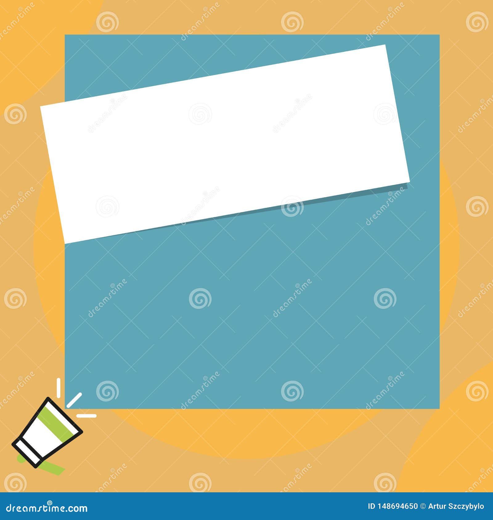 Front View Big Blank Square with Rectangle Stick Above Small Megaphone ...