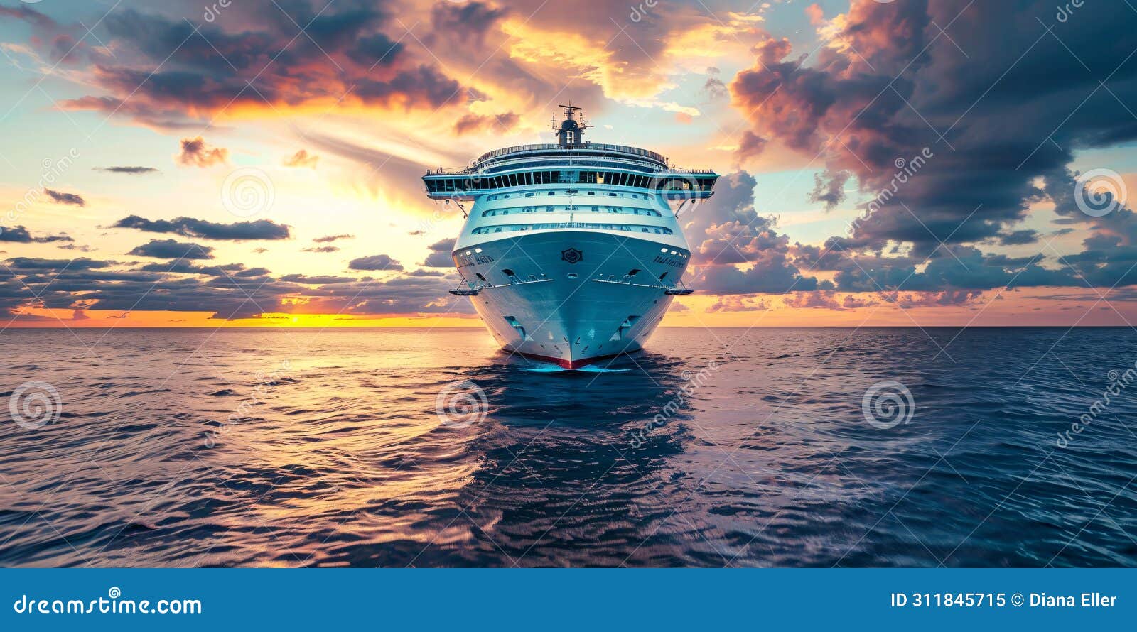 Front View of Big Cruise Ship in the Middle of the Sea Stock ...