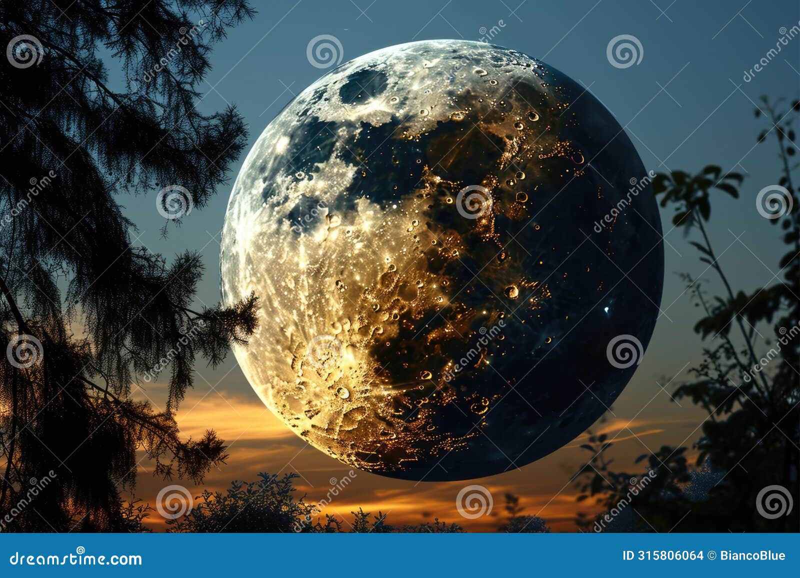 The Front View of the Big Full Moon that Bright by the Light from Sun ...