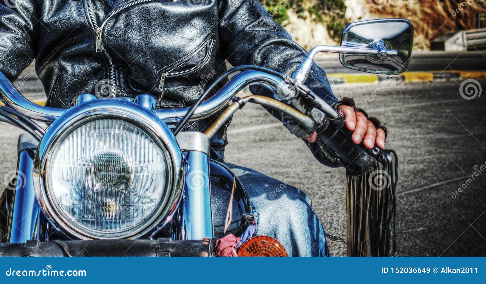 Front View of Biker and Motorcycle in Hdr Stock Image - Image of ...