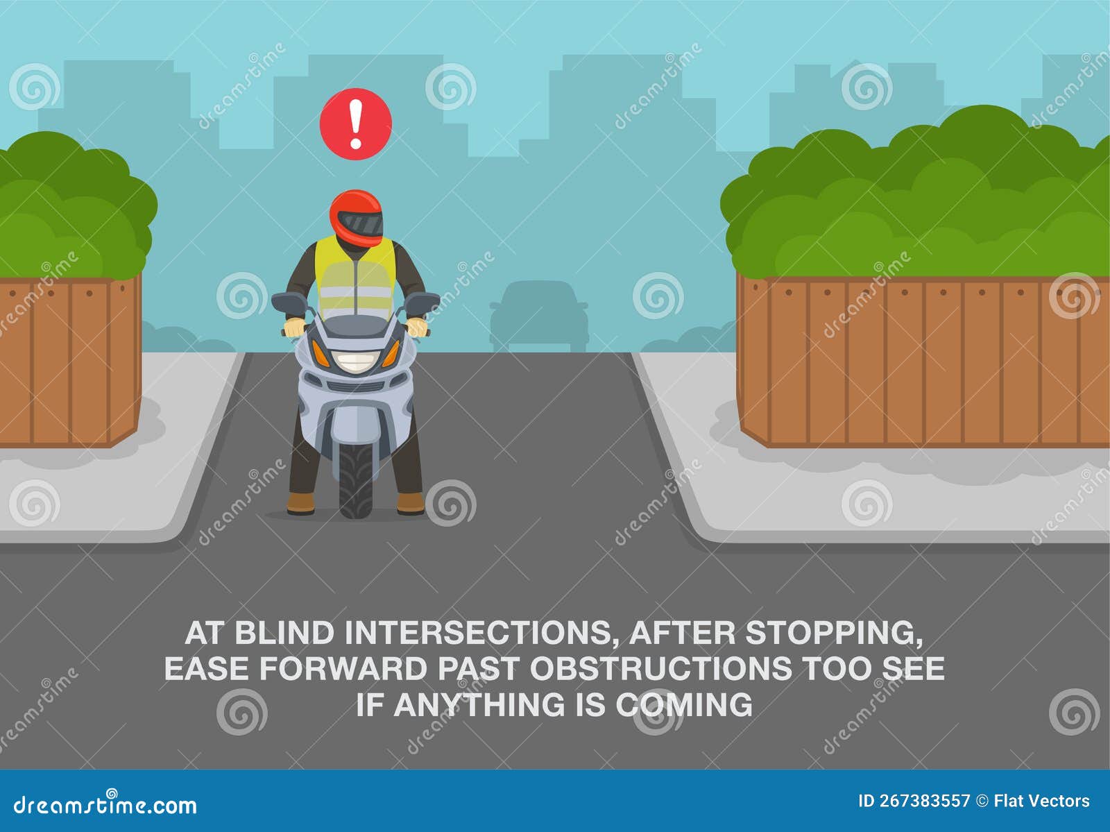 Front View of a Biker Standing at Blind Intersection. Move Forward Past ...