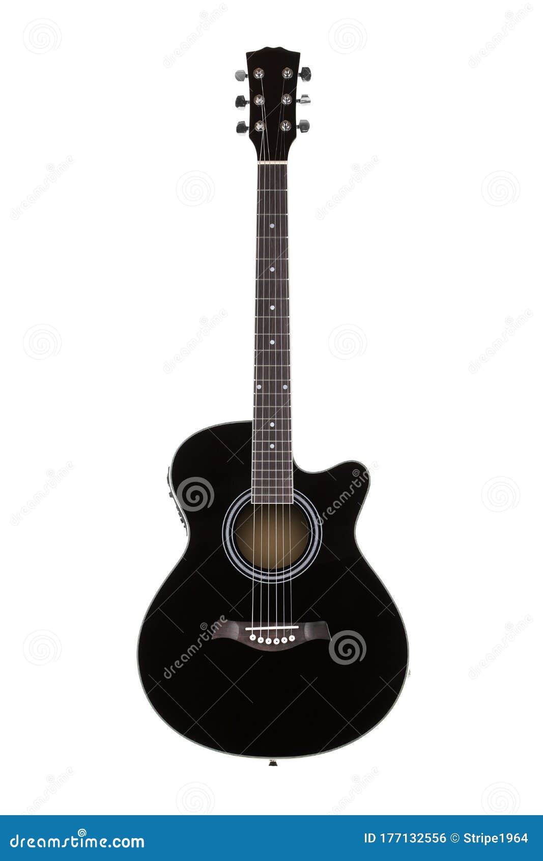 Front View of a Black Acoustic Guitar Isolated on White Stock Photo ...