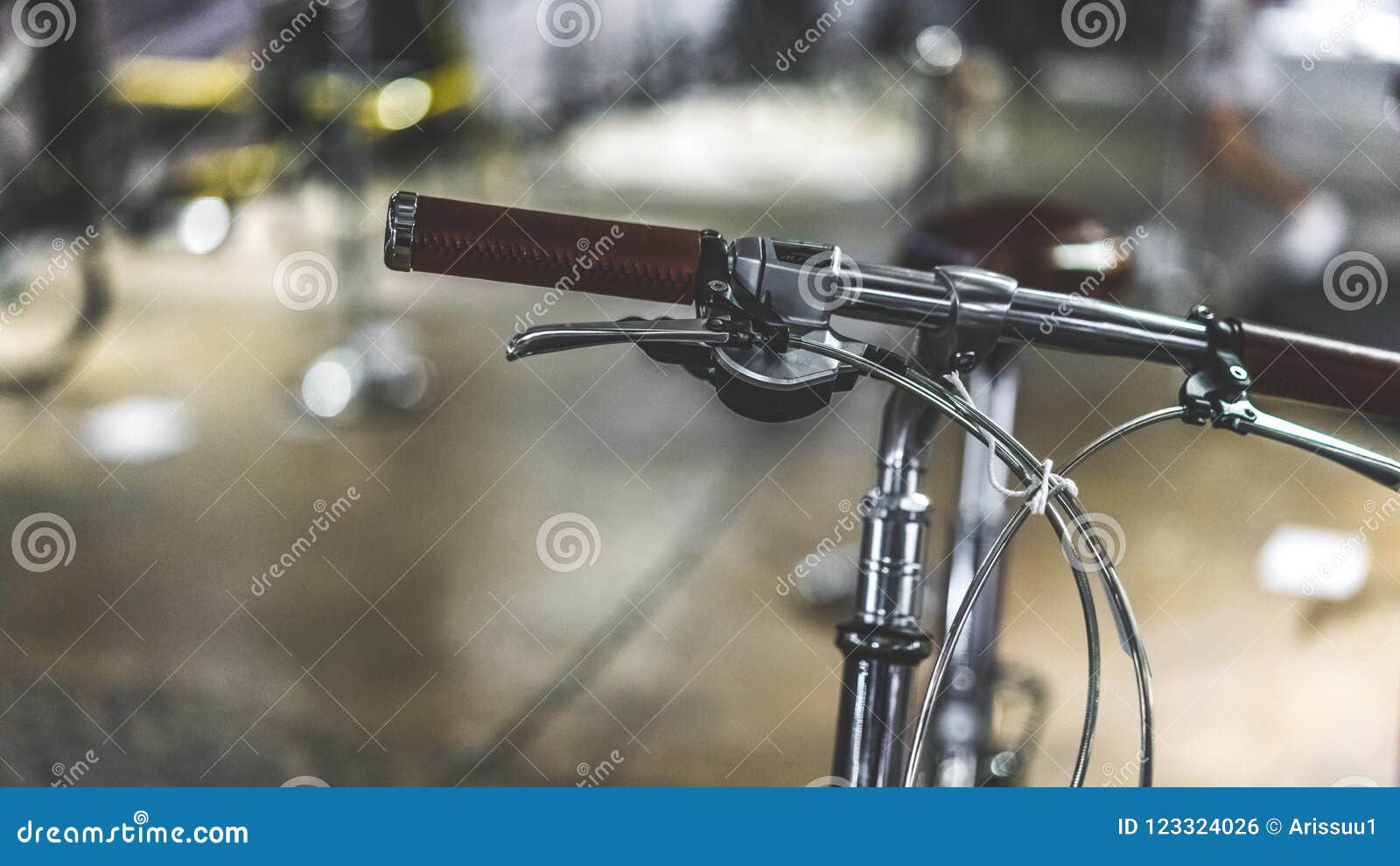 Front View of Black Bicycle Handlebar Stock Photo - Image of handle ...