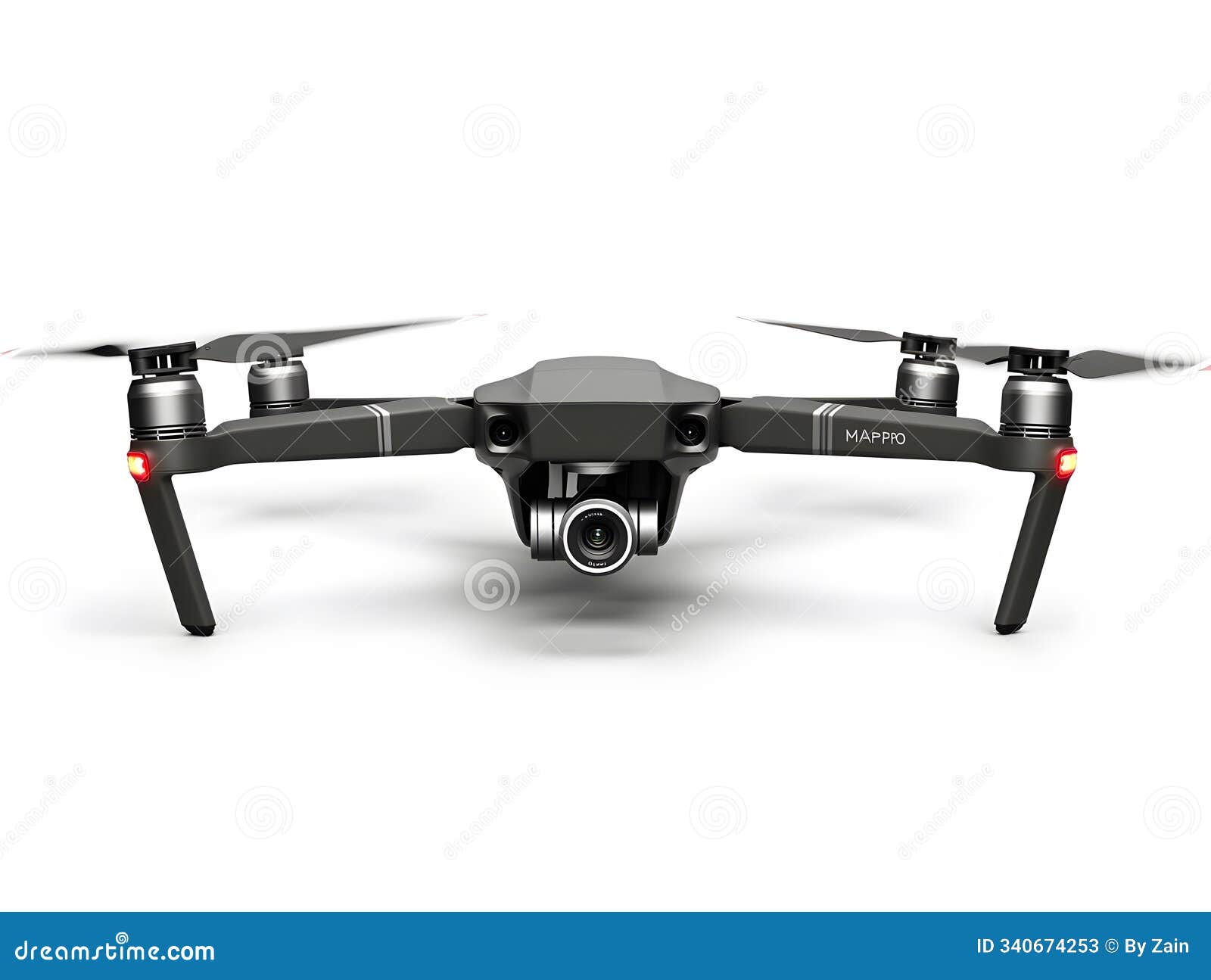 Front View of Black Camera Drone with Propellers White Background Stock ...