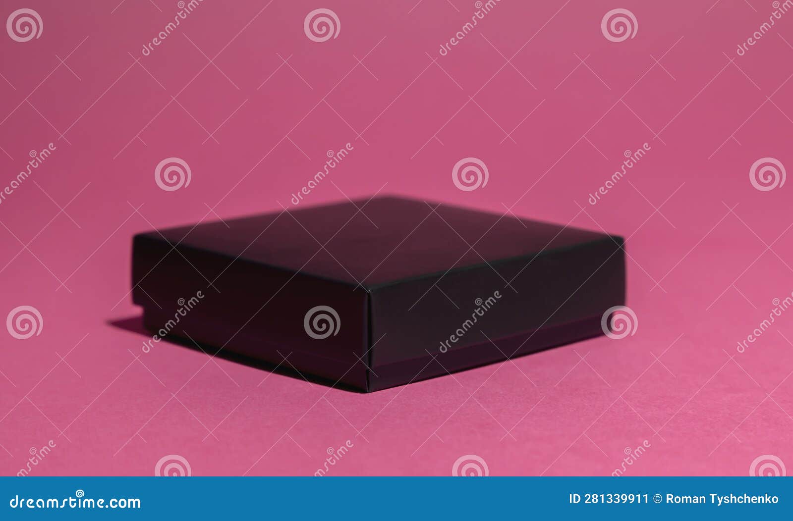 Front View, Black Gift Box on Pink Background. Stock Image - Image of ...