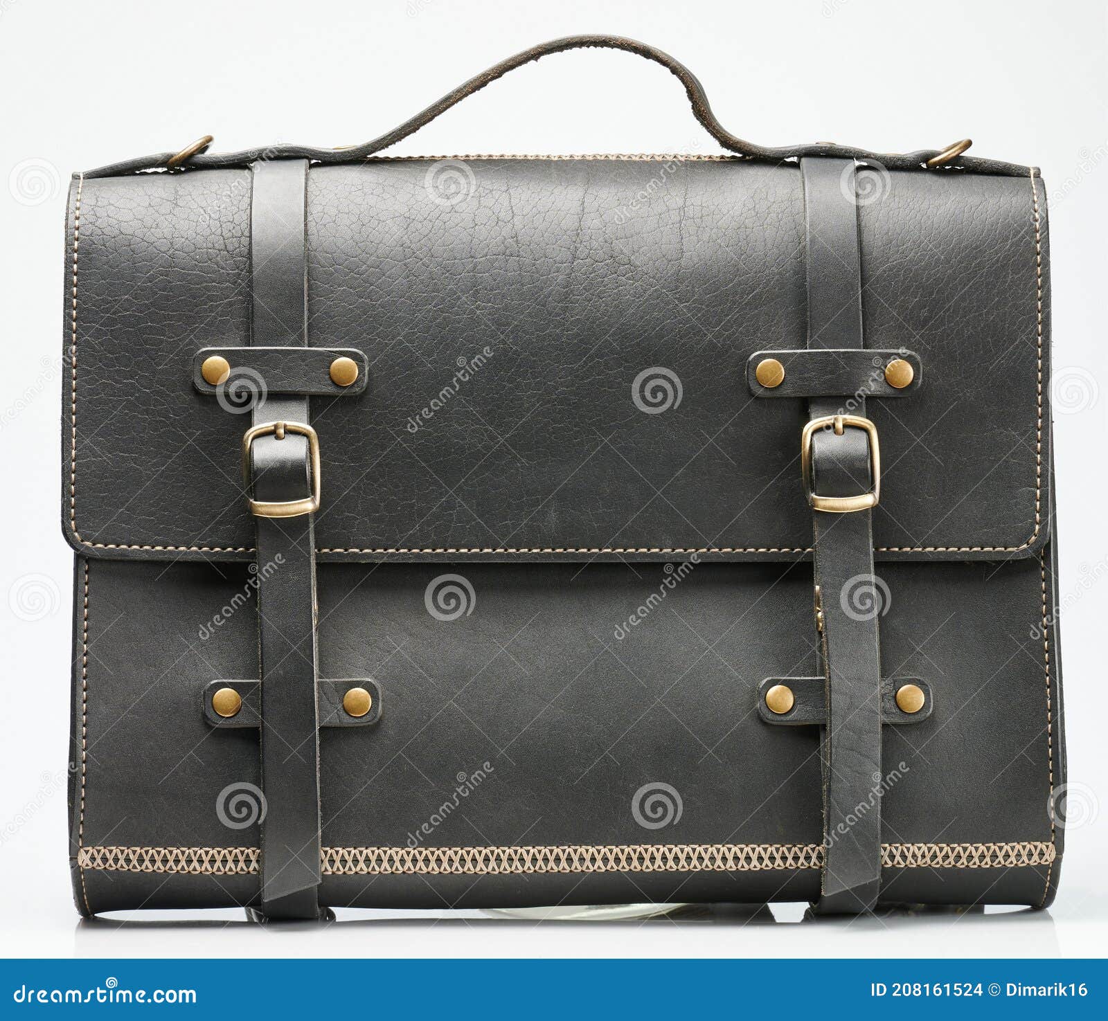 Front View of Black Leather Briefcase Stock Photo - Image of genuine ...